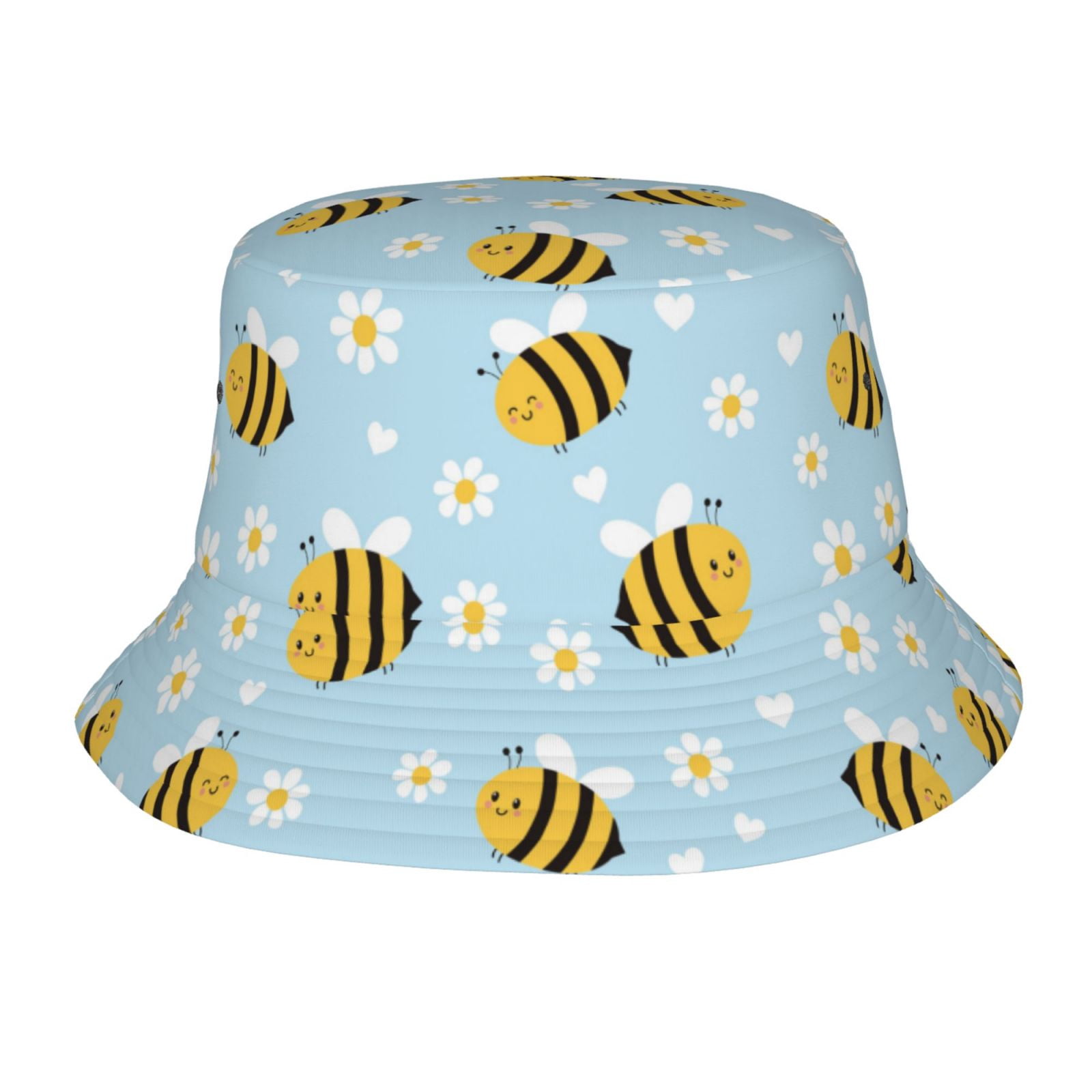 Sun Hats for Women and Men Cute bee daisy blue Packable Bucket Hat, Sun ...