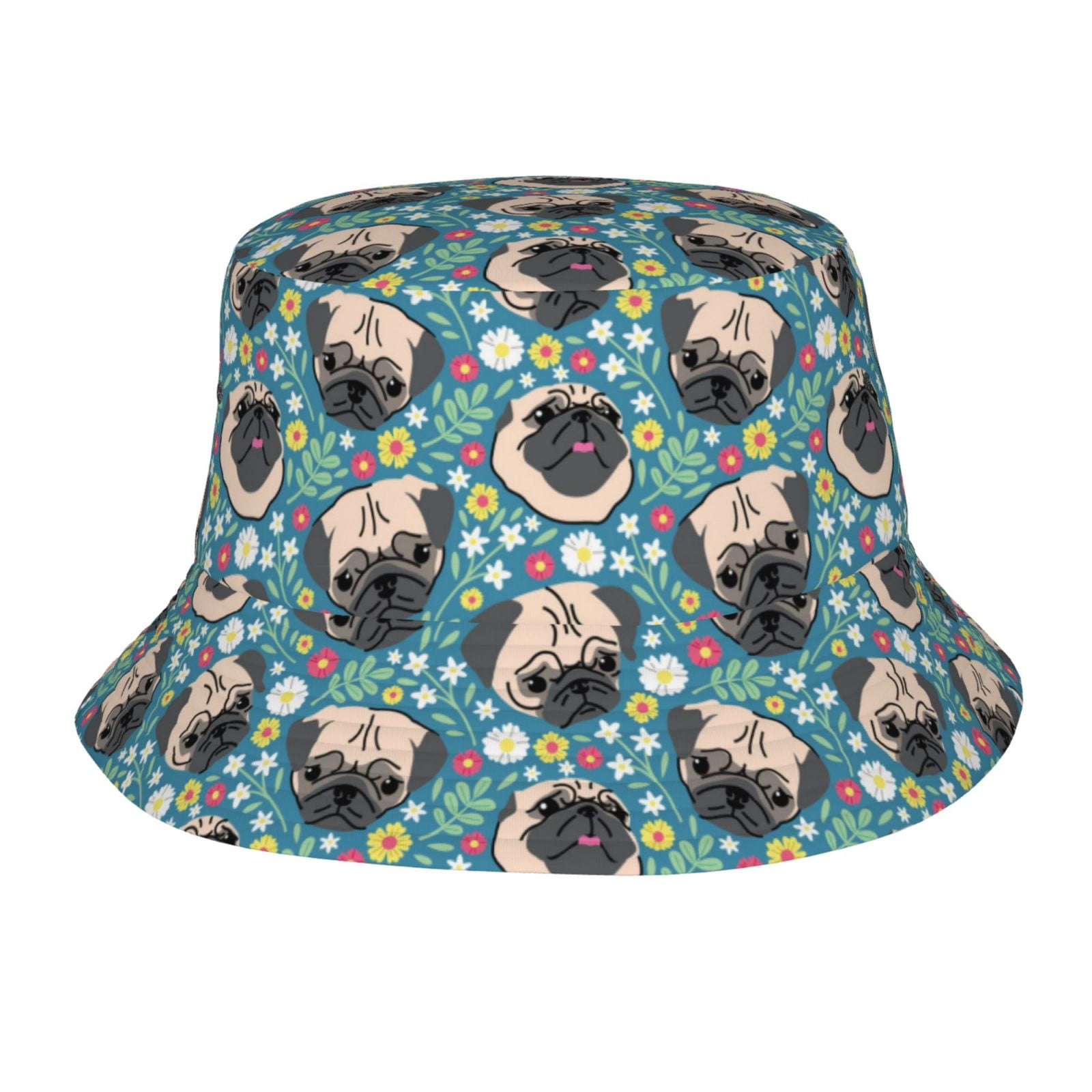Sun Hats for Women and Men PUG HEAD And Flower Packable Bucket Hat, Sun ...