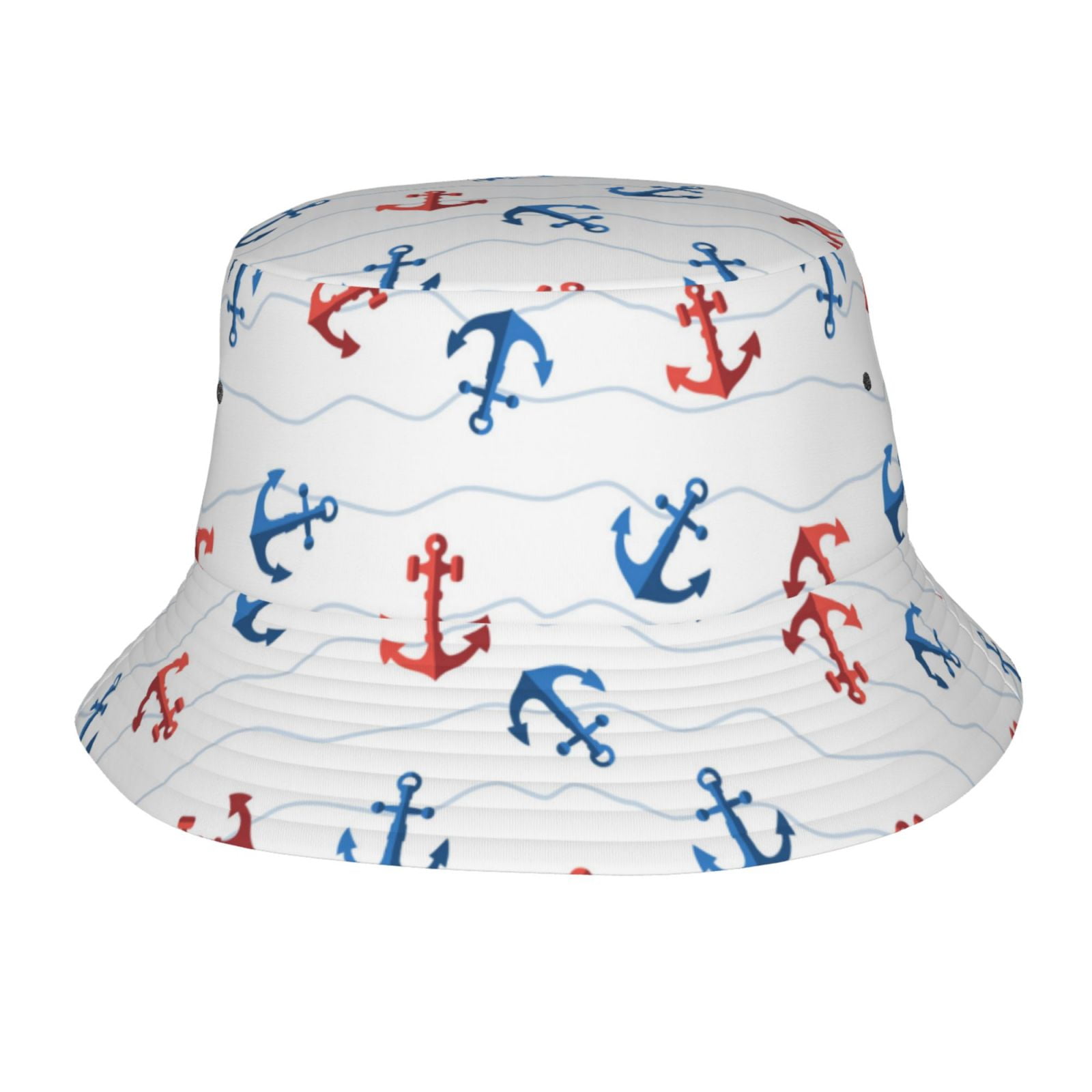 Sun Hats for Women and Men anchors cute wave white Packable Bucket Hat ...