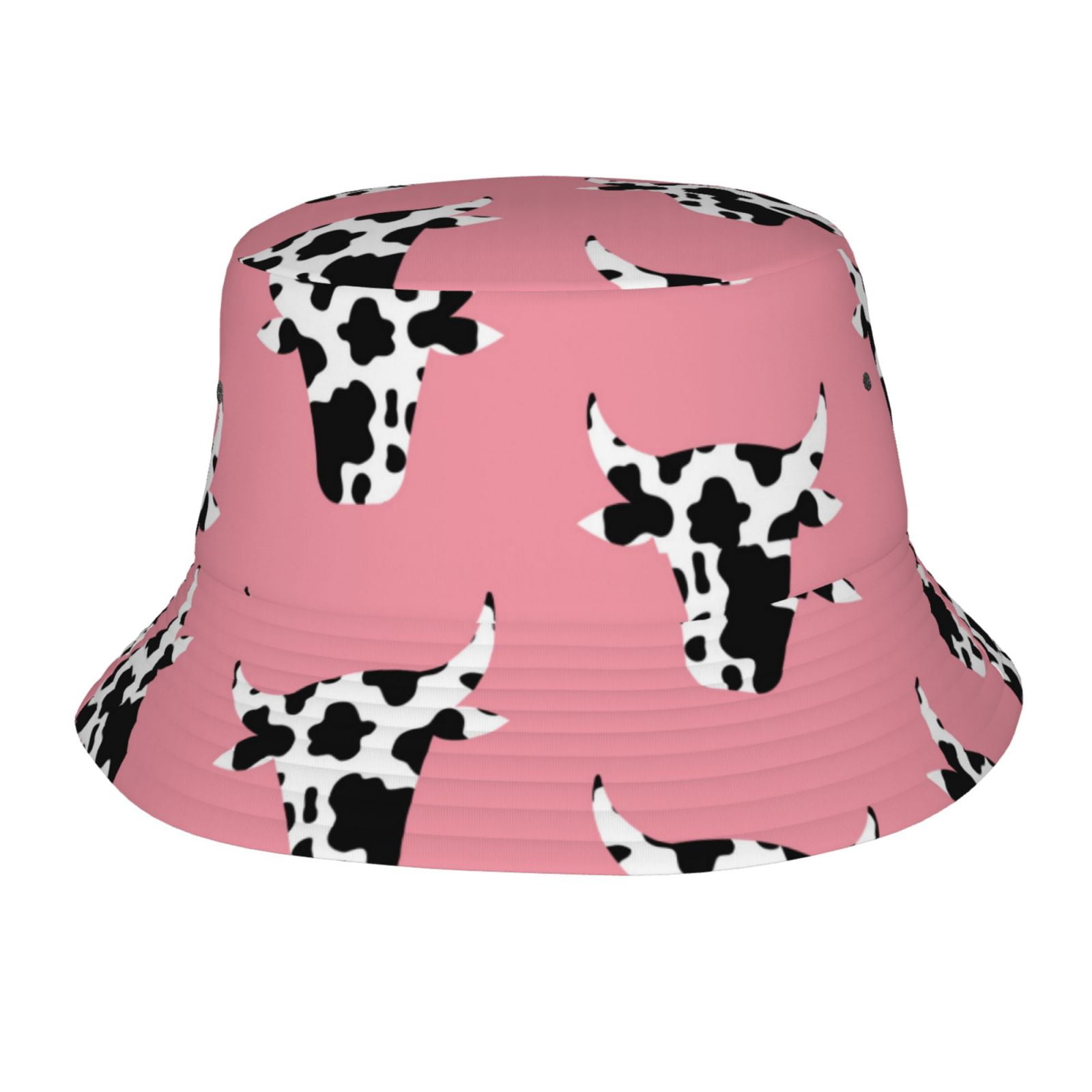 Sun Hats for Women and Men cute cow head pink print Packable Bucket Hat ...