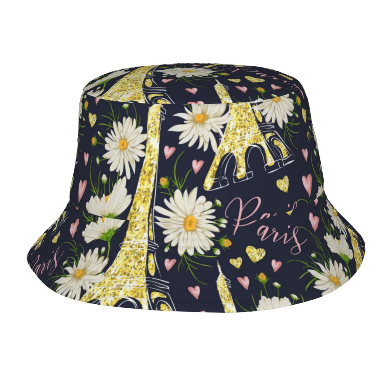 Sun Hats for Women and Men glod Eiffel Tower daisy Packable Bucket Hat ...