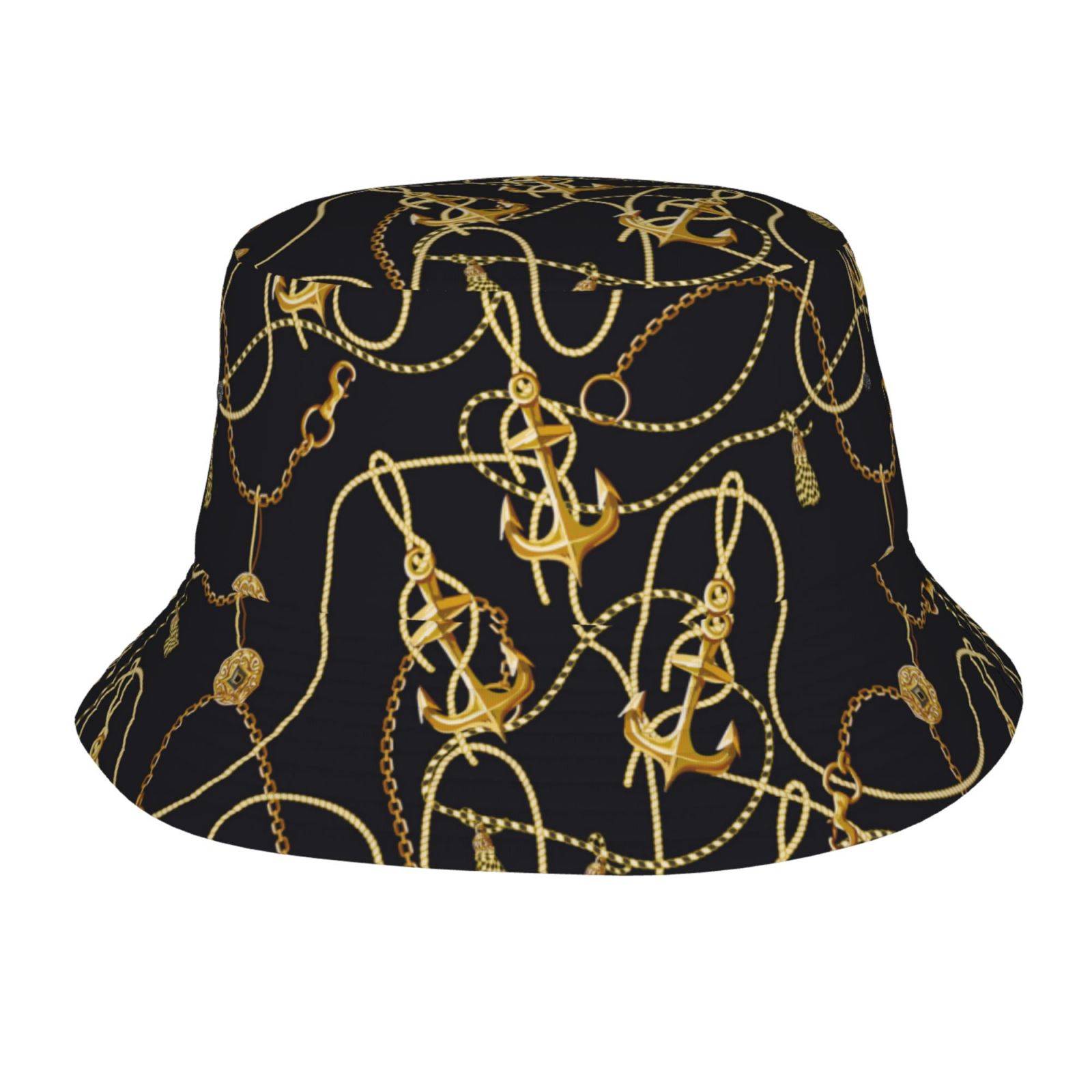 Sun Hats for Women and Men golden anchor chain navyblue Packable Bucket ...
