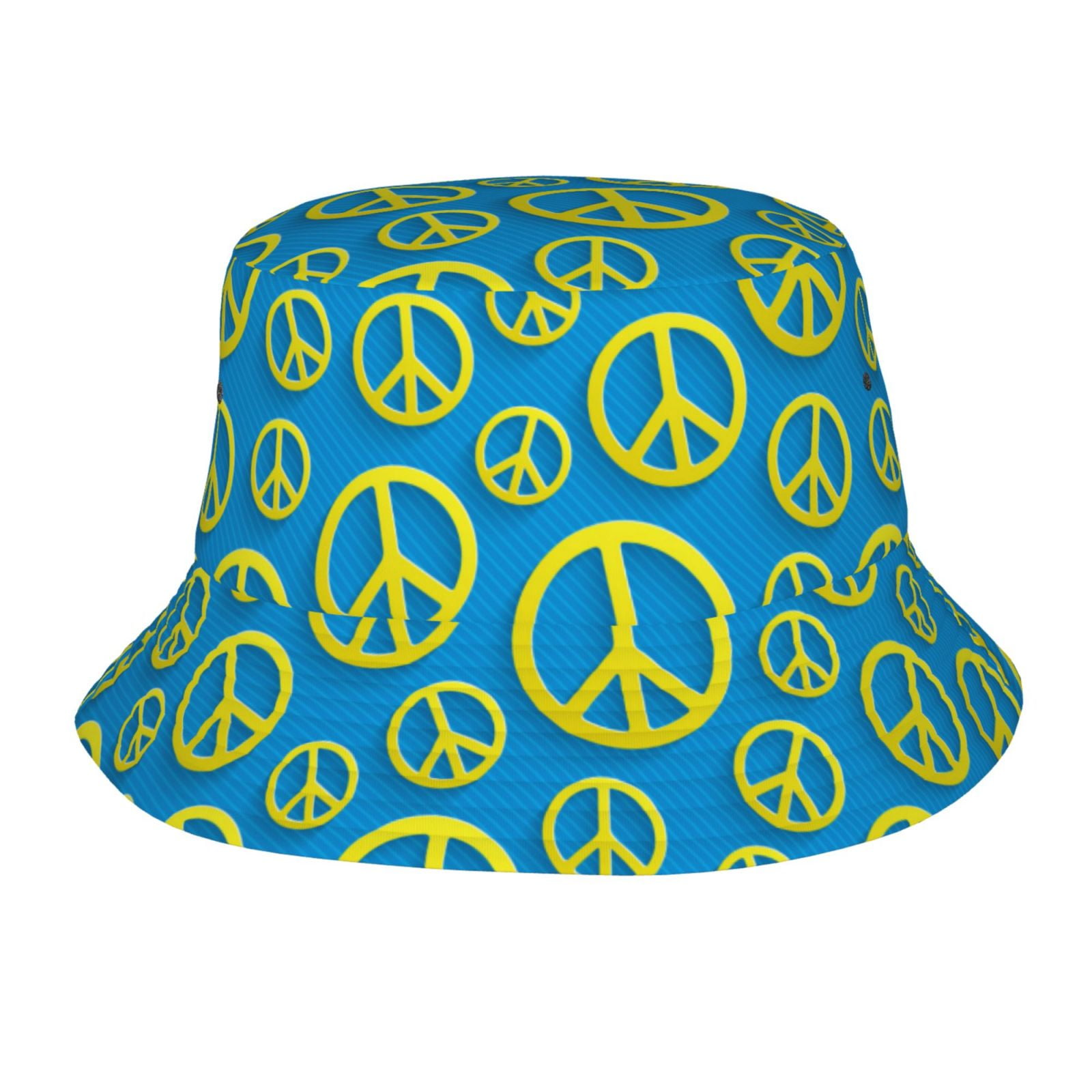 Sun Hats for Women and Men golden peace sign Flag blue Packable Bucket ...