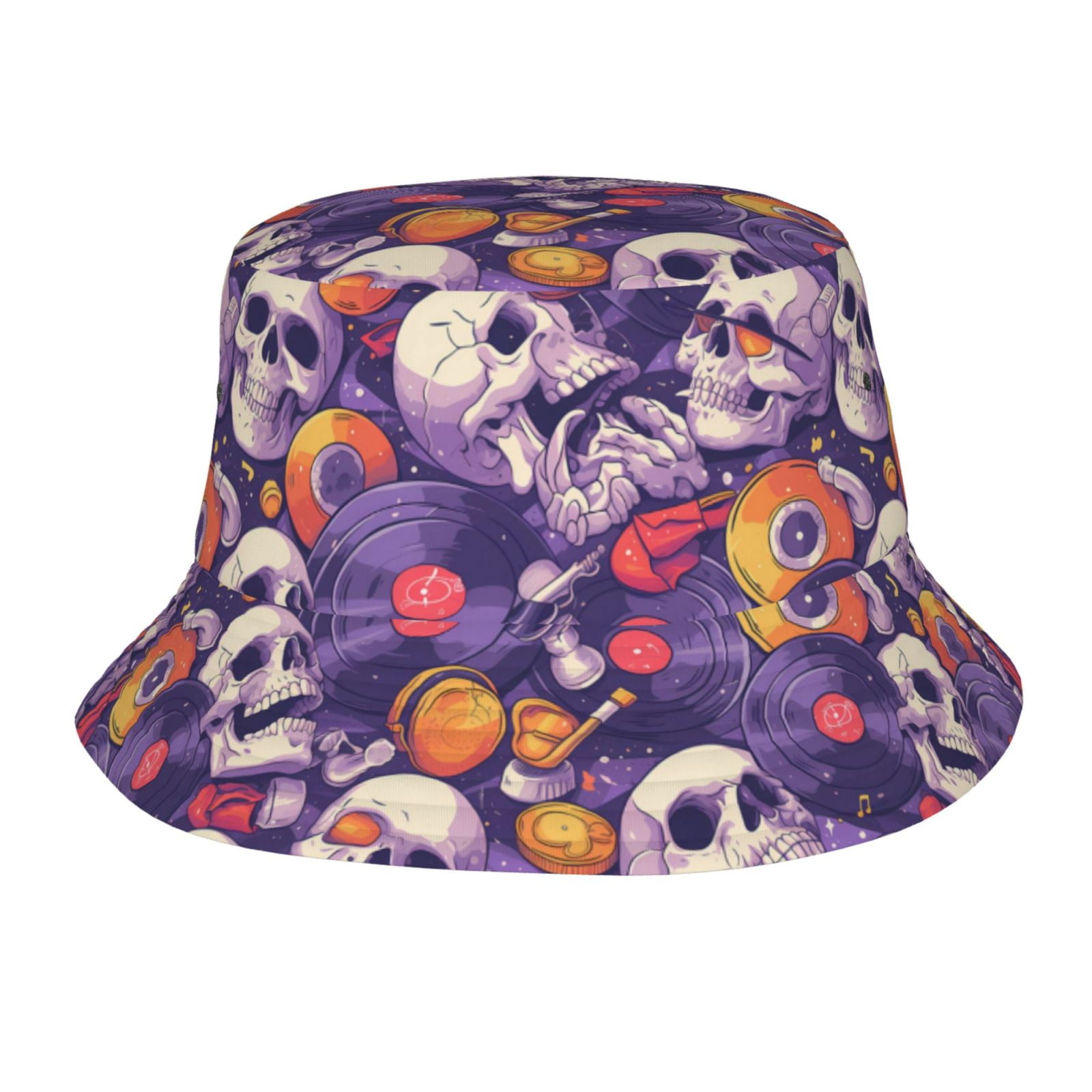 Sun Hats for Women and Men music Skull record Packable Bucket Hat, Sun Protction Summer Beach ...