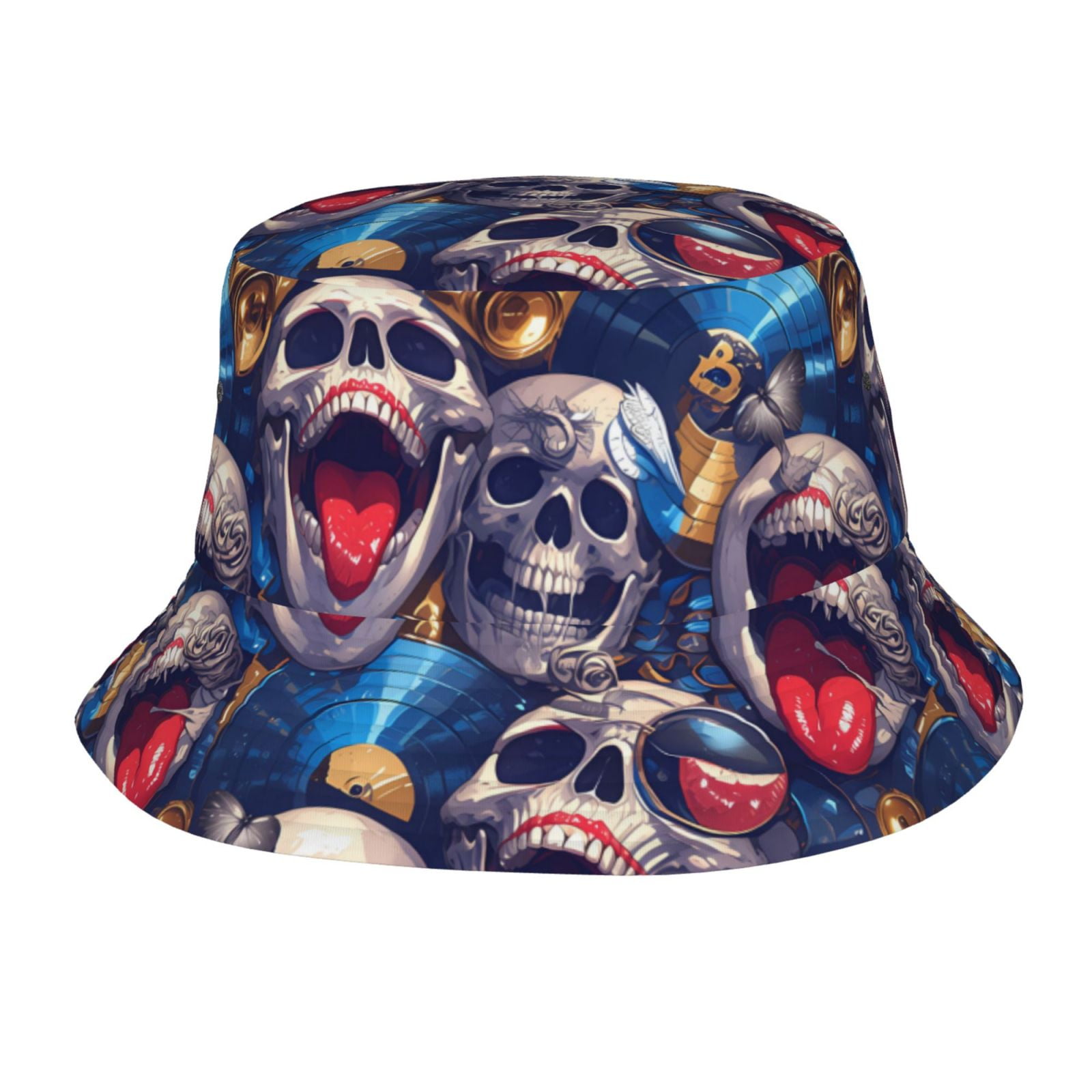 Sun Hats for Women and Men rock Skull blue record Packable Bucket Hat ...