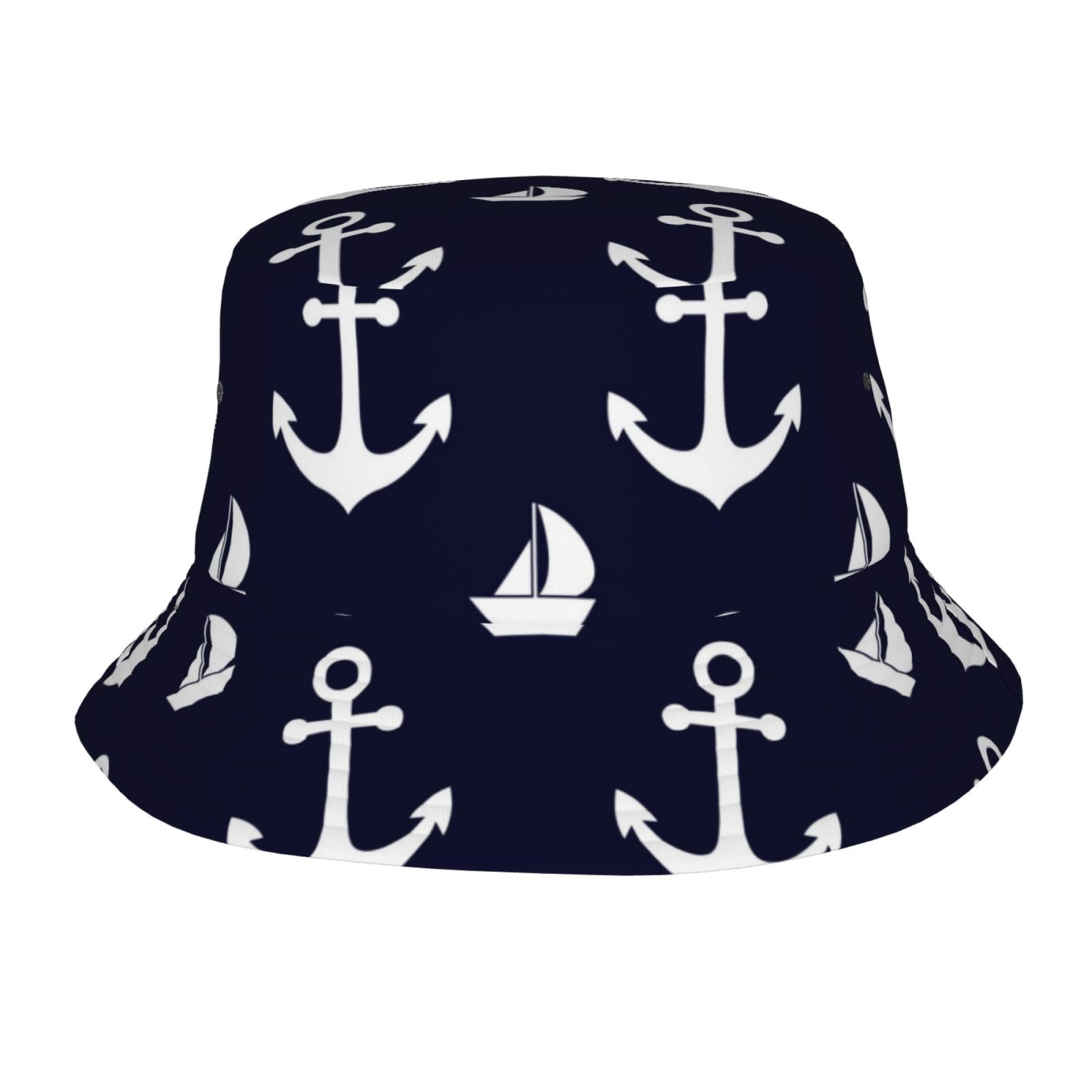 Sun Hats for Women and Men white Anchor Ship navyblue Packable Bucket ...