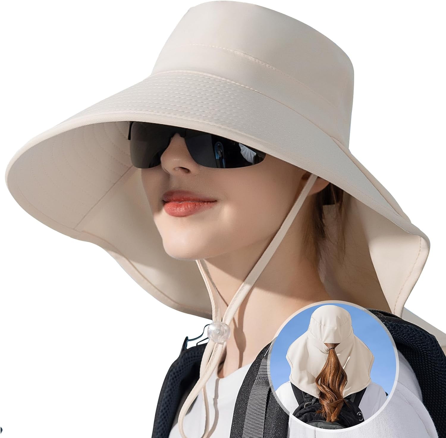 Sun Hats for Women with Neck Flap Ponytail Hole Women Sun Hats Rollable ...