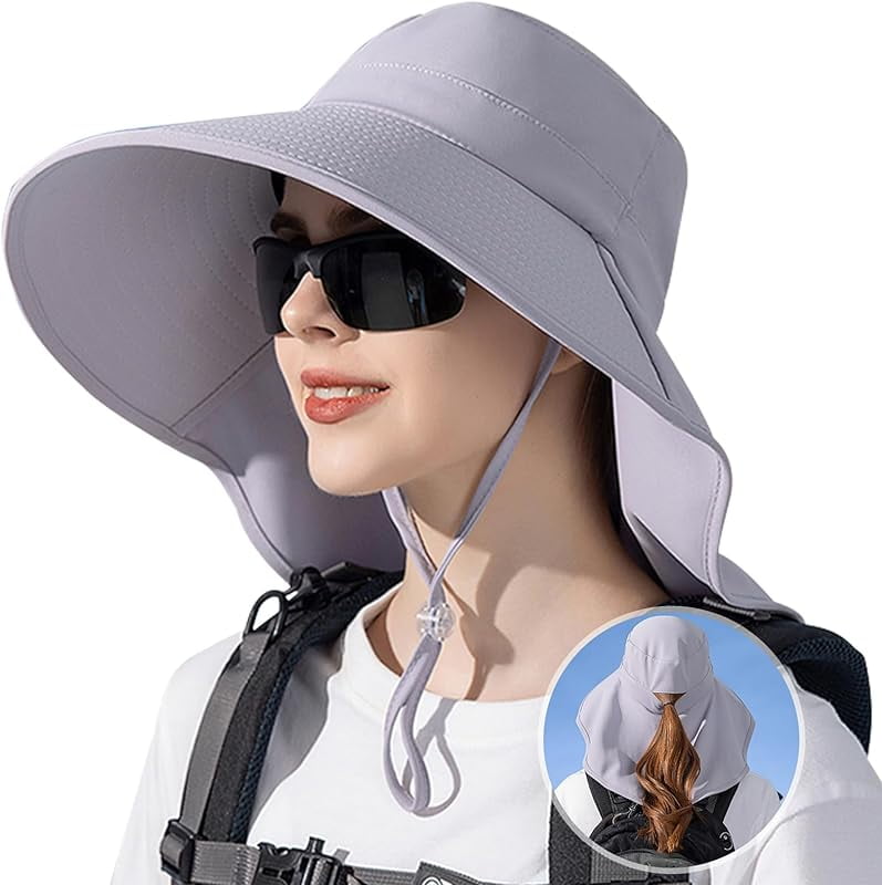 Sun Hats for Women with Neck Flap Ponytail Hole Women Sun Hats Rollable ...