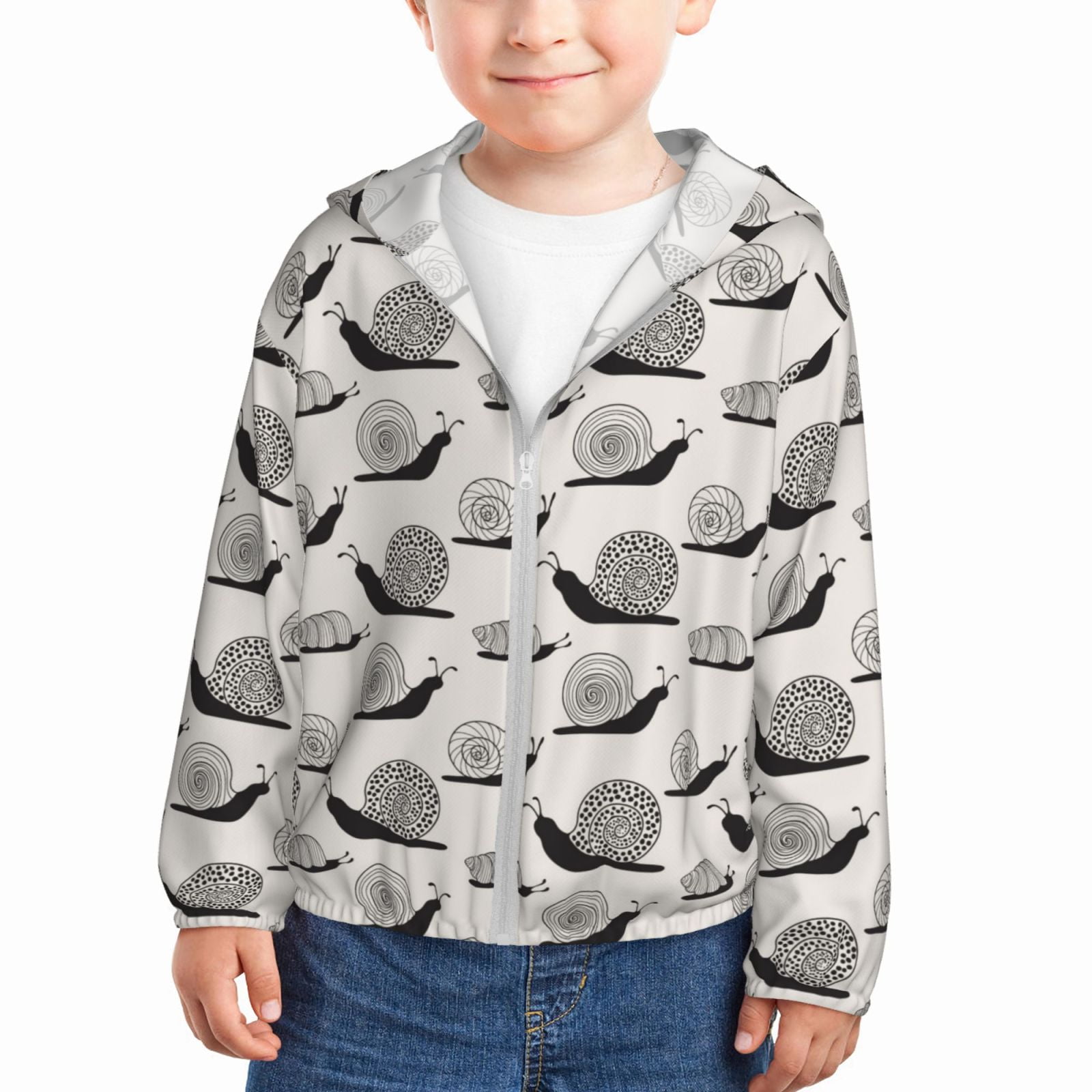 Sun Hoodie for Kids Black White Snail Print Long Sleeve Swim Fishing ...