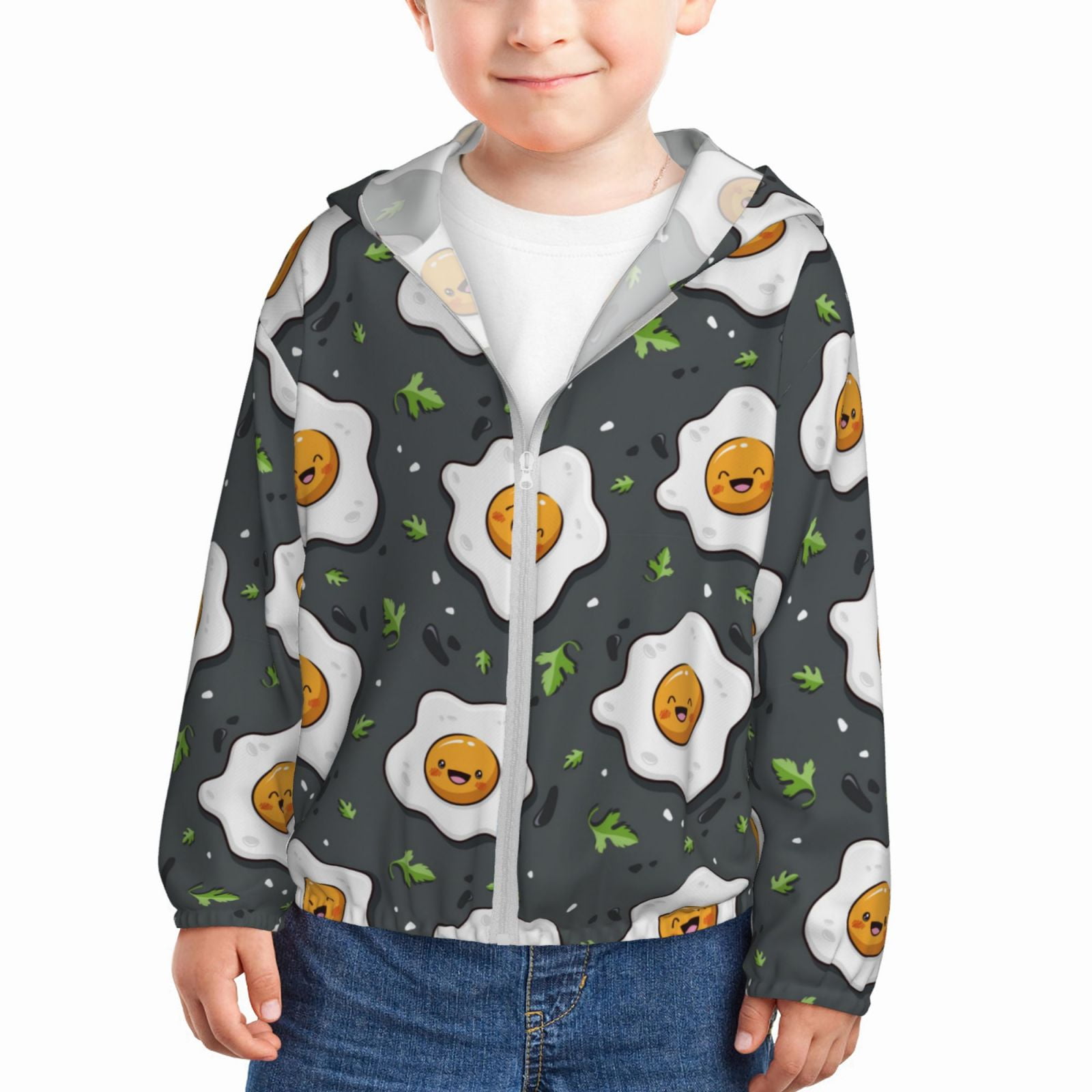 Sun Hoodie for Kids Cute poached eggs Long Sleeve Swim Fishing Shirts, Sun Protection Zip Up ...