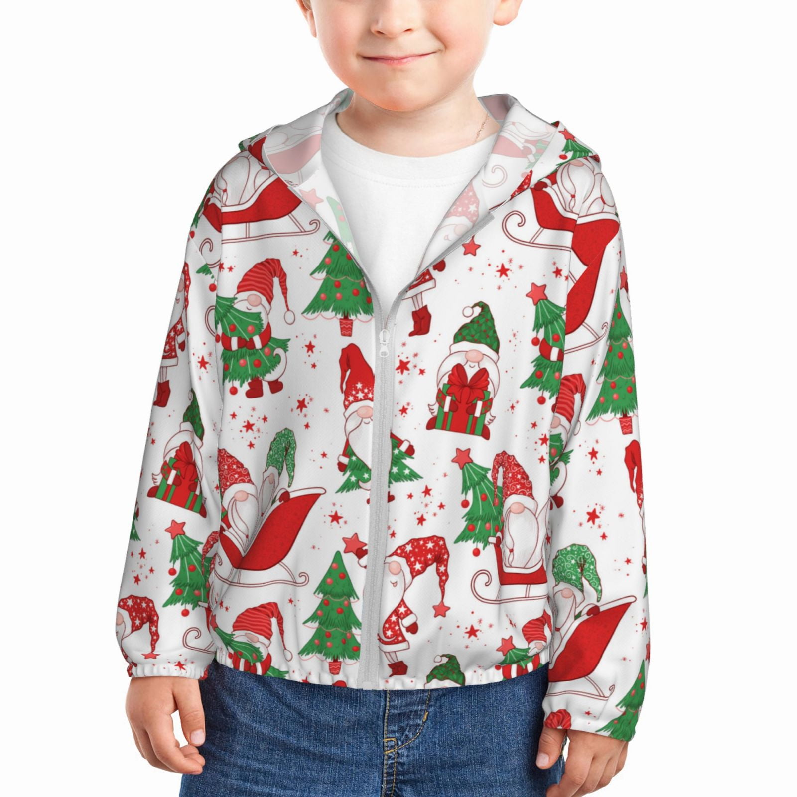 Sun Hoodie for Kids Gnomes Merry Christmas Long Sleeve Swim Fishing Shirts, Sun Protection Zip ...