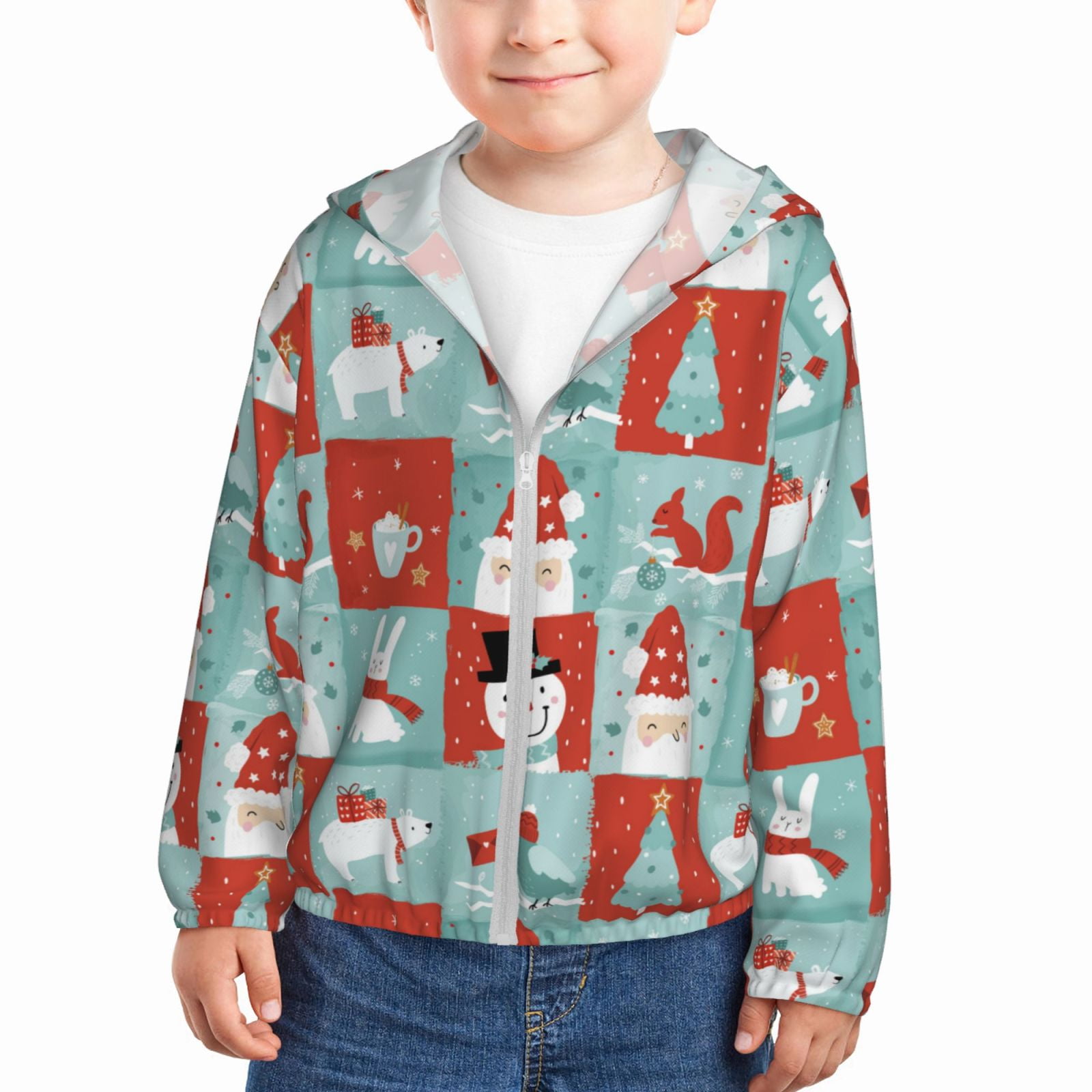 Sun Hoodie for Kids Warm Christmas Memories Long Sleeve Swim Fishing Shirts, Sun Protection Zip ...