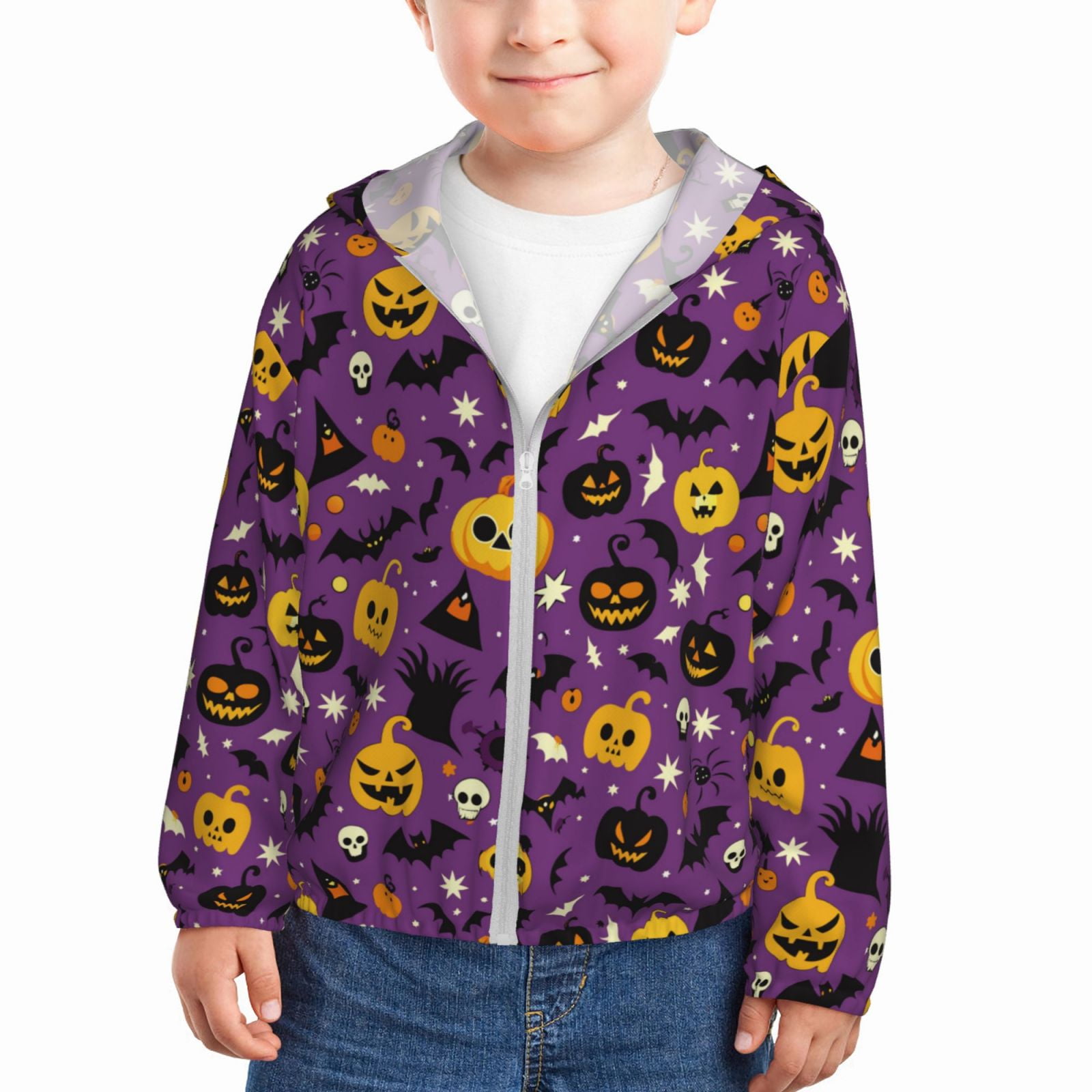Sun Hoodie for Kids halloween purple background pumpkins Long Sleeve Swim Fishing Shirts, Sun ...