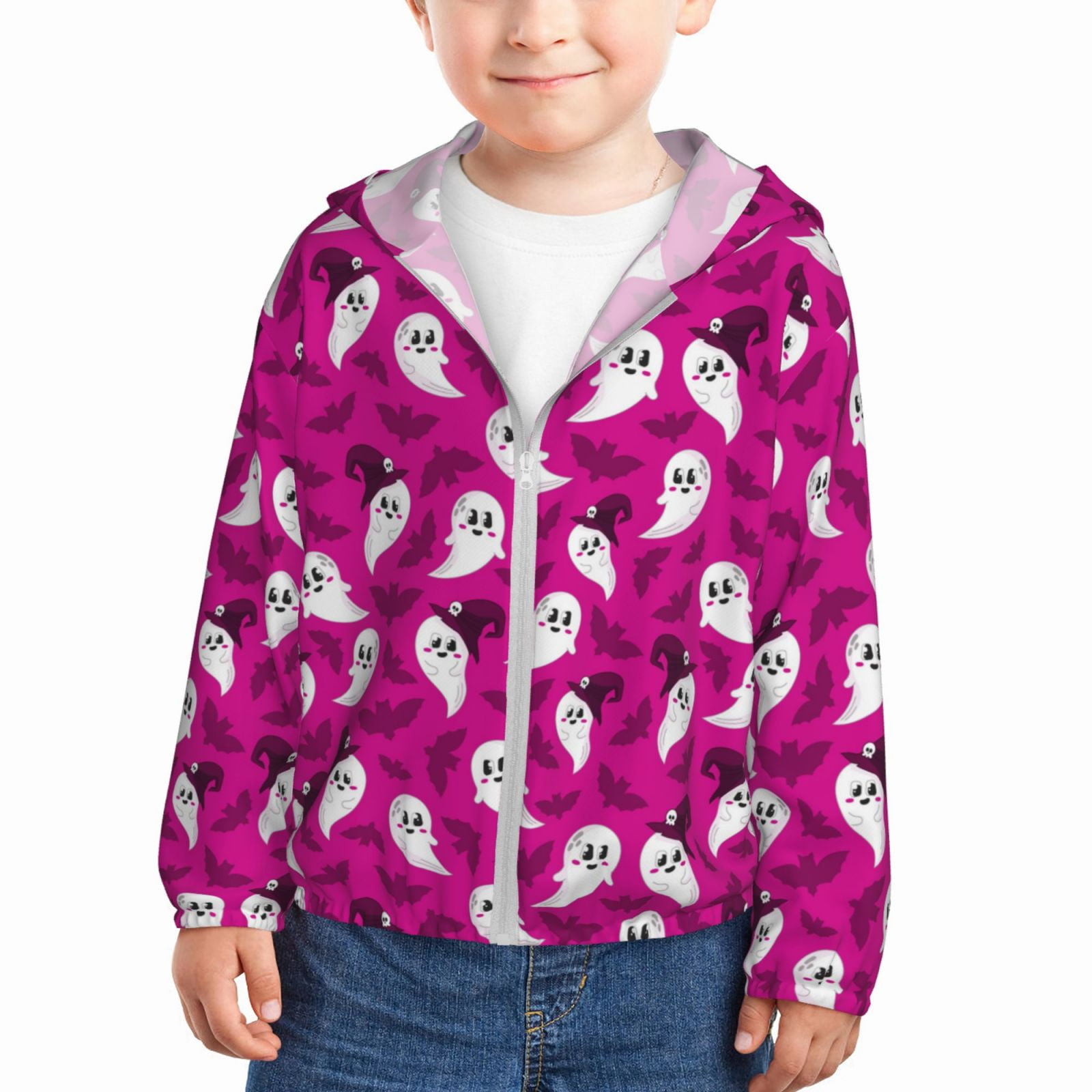 Sun Hoodie for Kids pink background halloween spooky Long Sleeve Swim ...