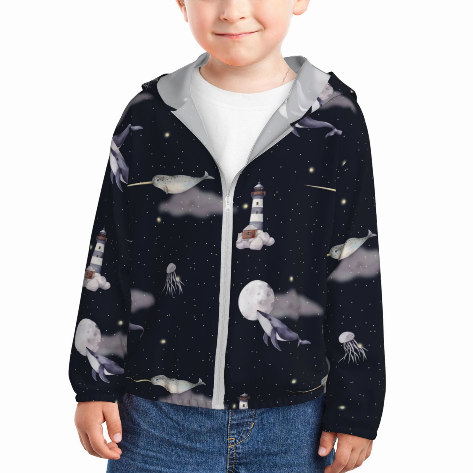 Sun Hoodie for Kids whale jellyfish moon stars space Long Sleeve Swim Fishing Shirts, Sun ...