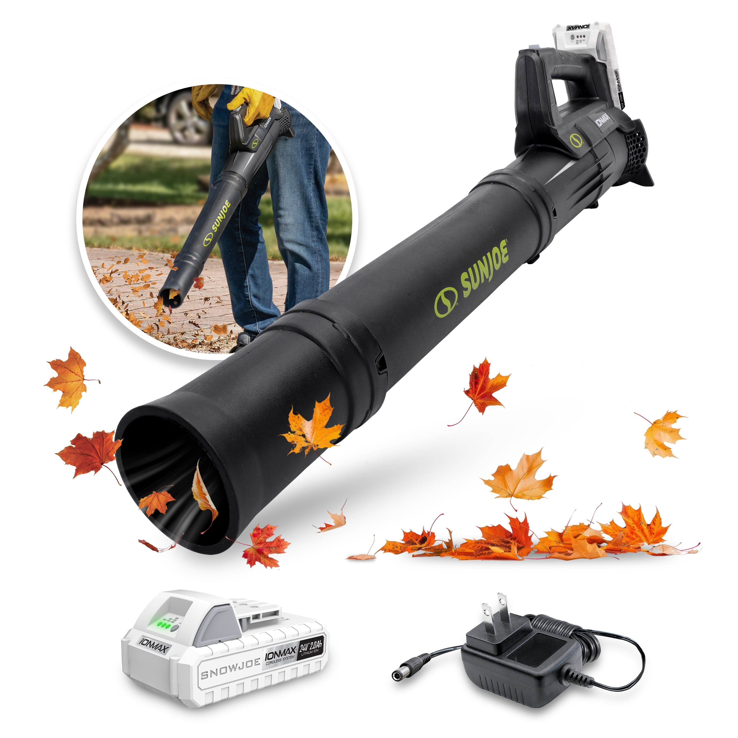 Sun Joe 24V Cordless Jet Blower Kit, 100-MPH, 280-CFM, Includes 2.0-Ah ...