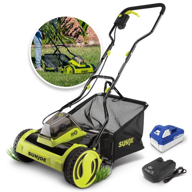 Sun Joe 24V Cordless 15-inch Push Reel Lawn Mower, 4-Position, 4.0-Ah ...