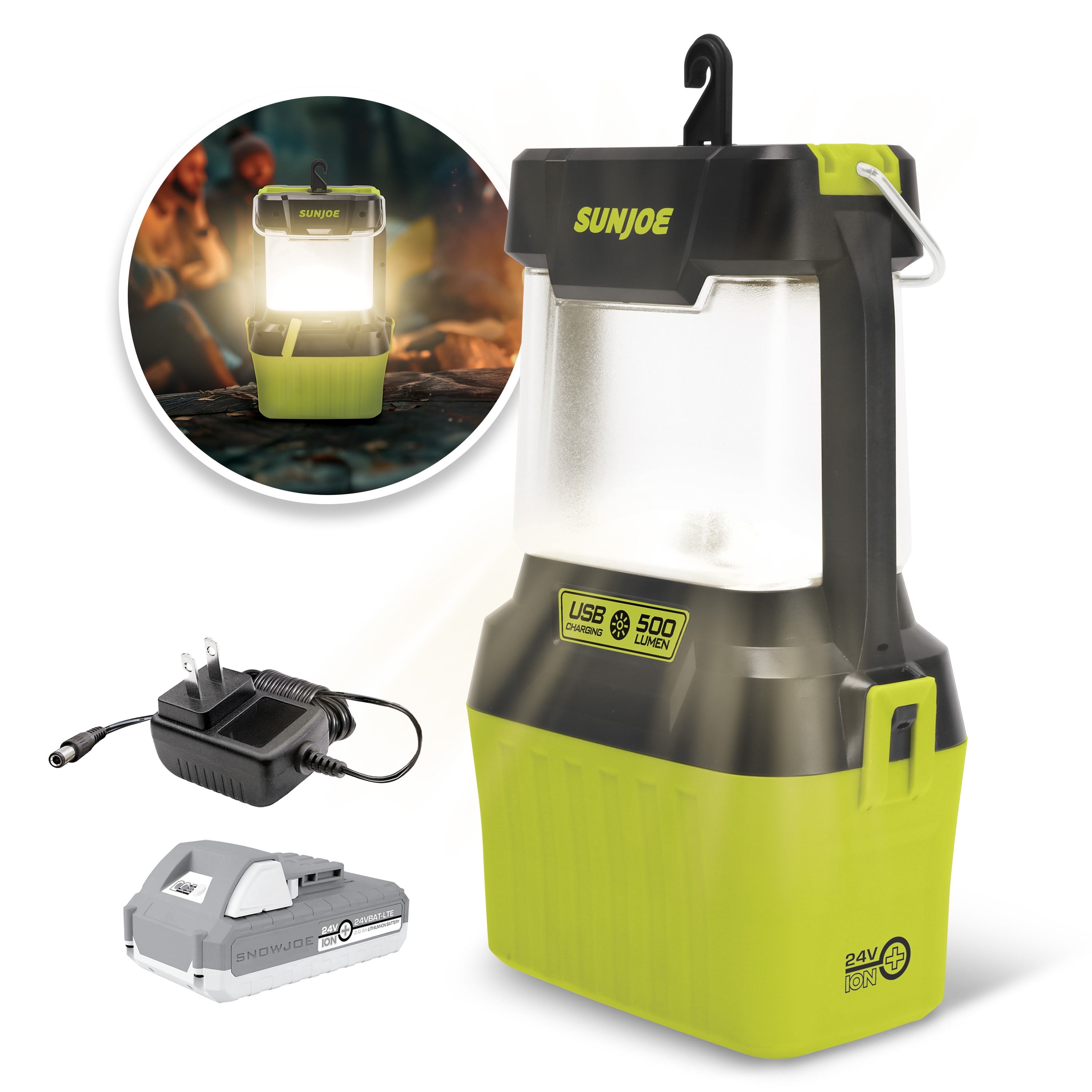 Sun Joe 24V Cordless LED Lantern, 4 Light Modes, Waterproof Casing, 2.0 ...