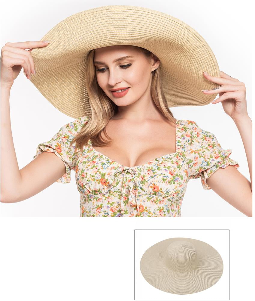 Sun-Kissed Elegance: Stylish Straw Floppy Hat for Effortless Summer Glamour Beige - Walmart.com