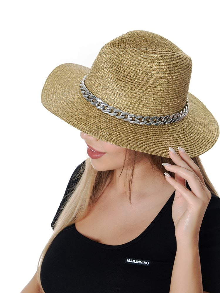 Sun-Kissed Sparkle: Women's Summer Fedora Straw Hat with Glittering ...