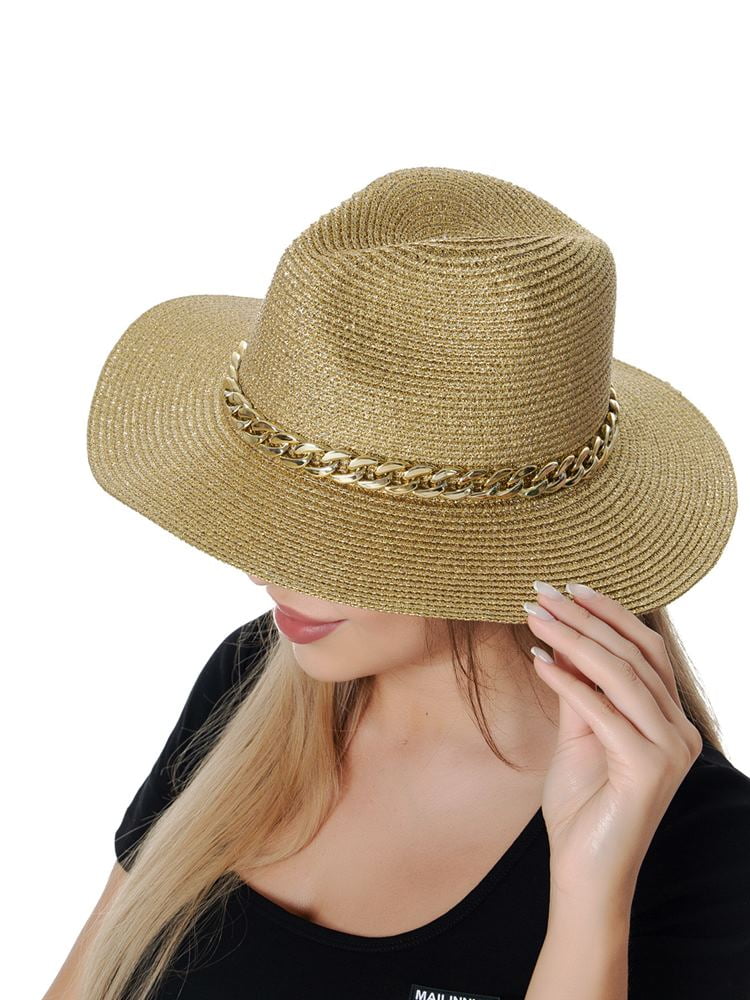 Sun-Kissed Sparkle: Women's Summer Fedora Straw Hat with Glittering ...