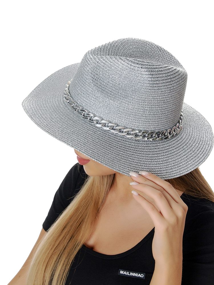 Sun-Kissed Sparkle: Women's Summer Fedora Straw Hat with Glittering ...