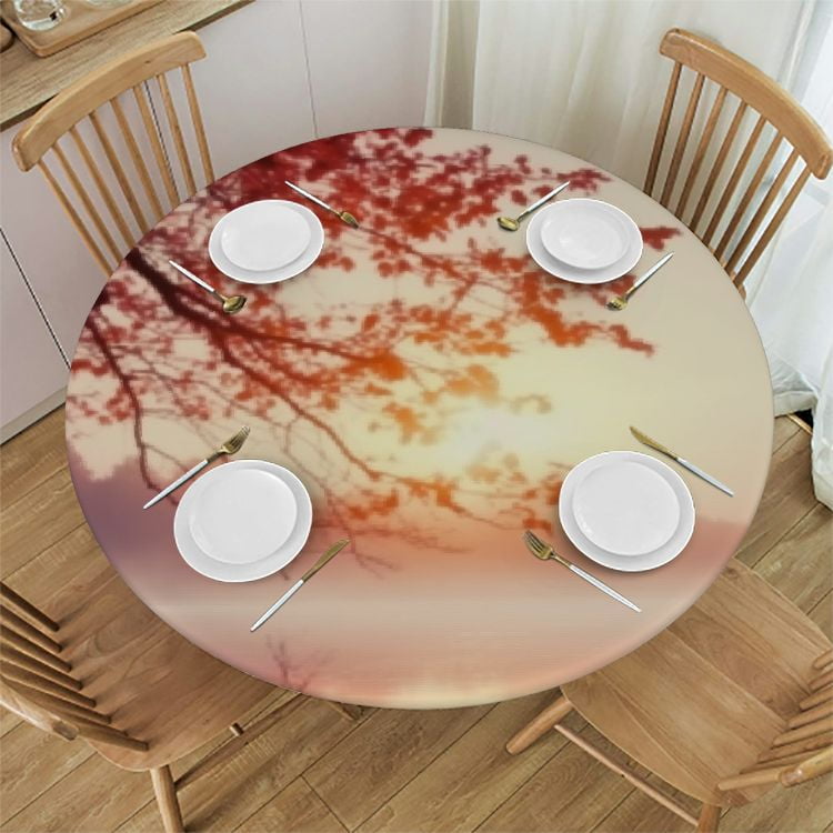 Sun Leaves Landscape Round Fitted Table Cloth with Elastic Edge ...