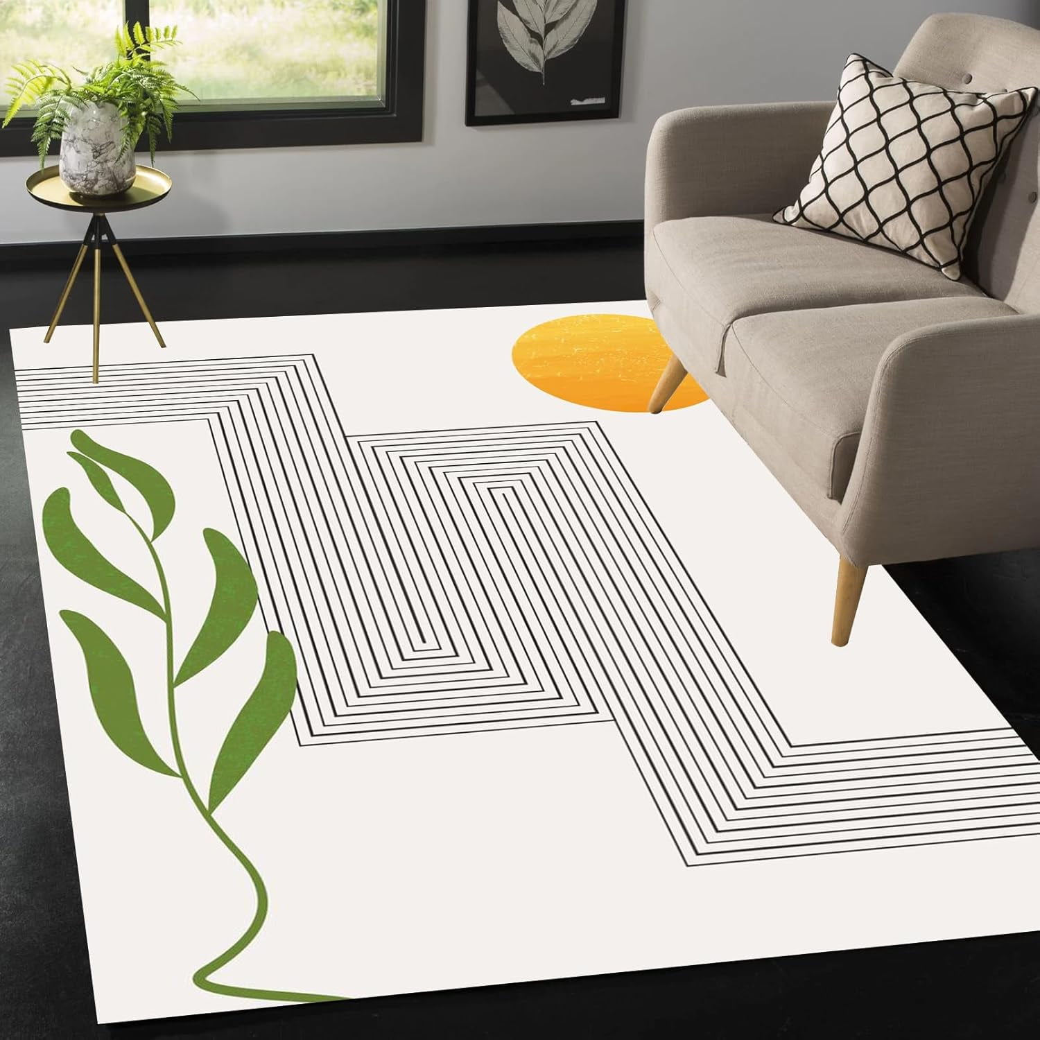 Sun And Leaves Mid Century Modern Minimalist Area Rug Shag Soft Art ...