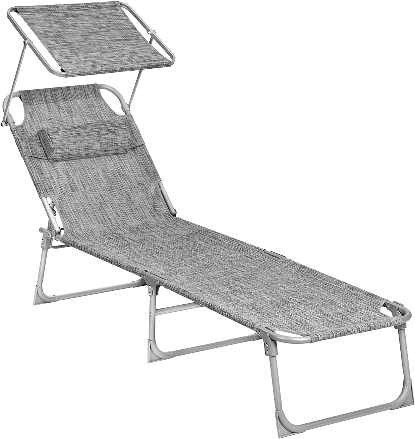 Sun Lounger, Patio Chaise Lounge Chair, Folding, with Canopy, 76 x 20.9 ...