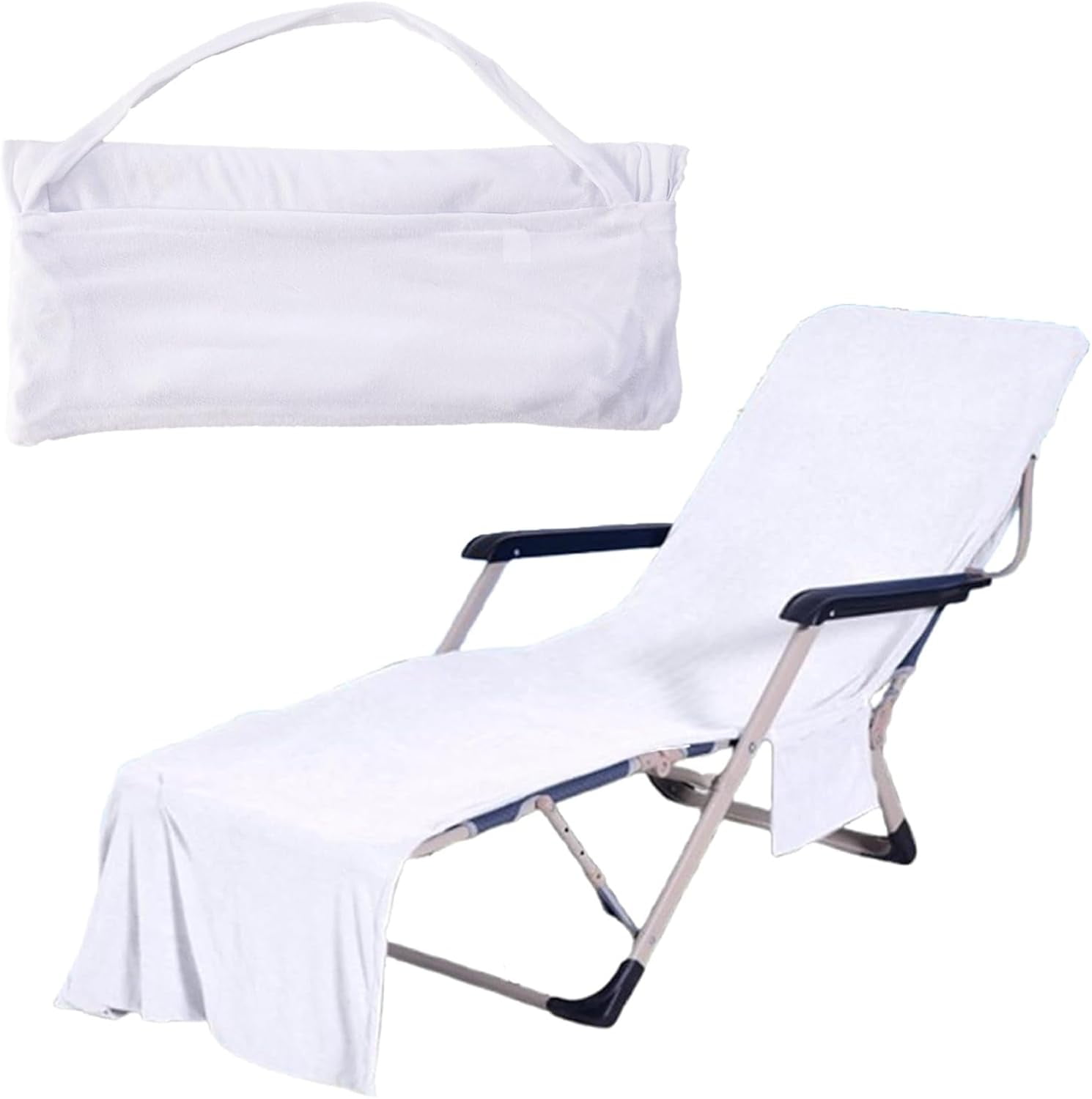 Sun Lounger Towel In Bag With Pockets Storage, Beach Outdoor Lounge ...