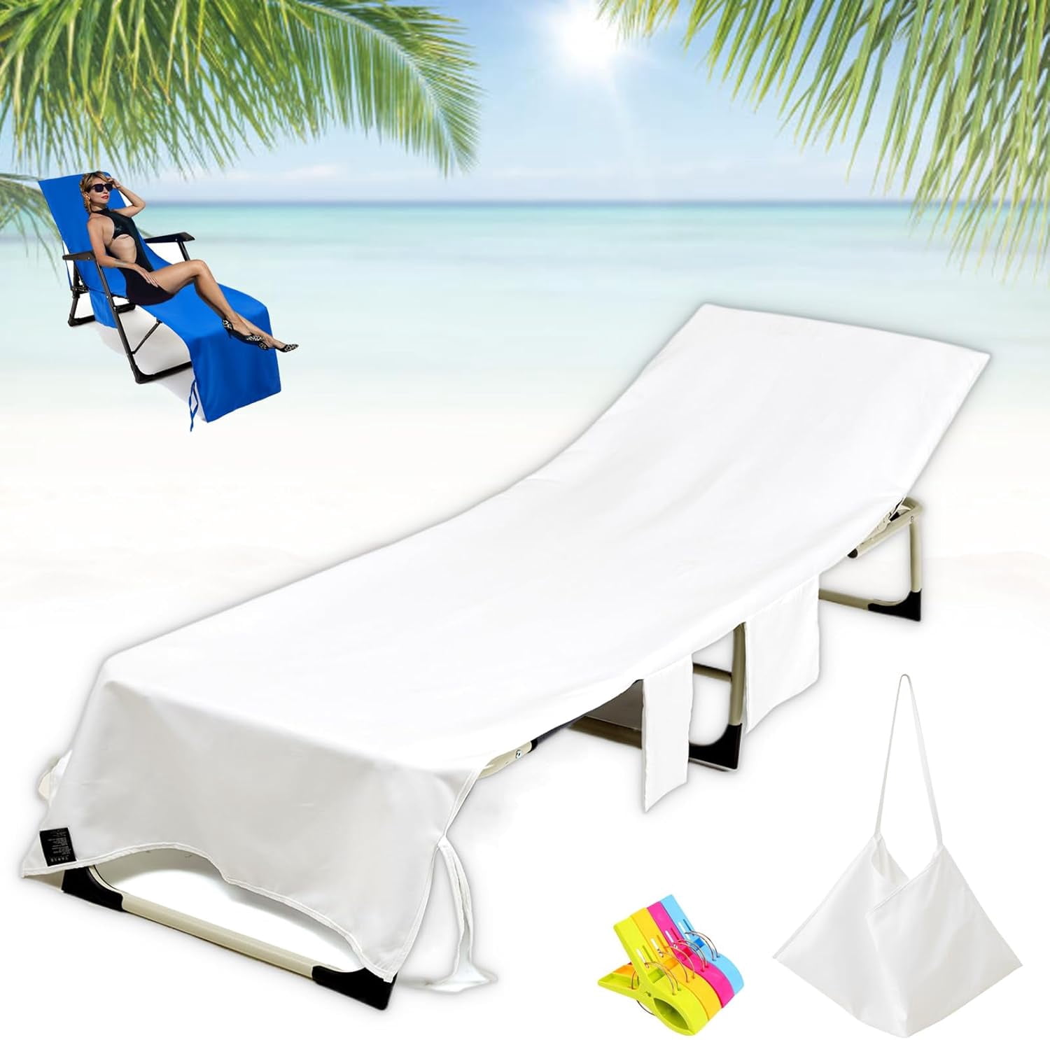 Sun Lounger Towel in Bag with Pockets Storage, Beach Towel with Pockets ...