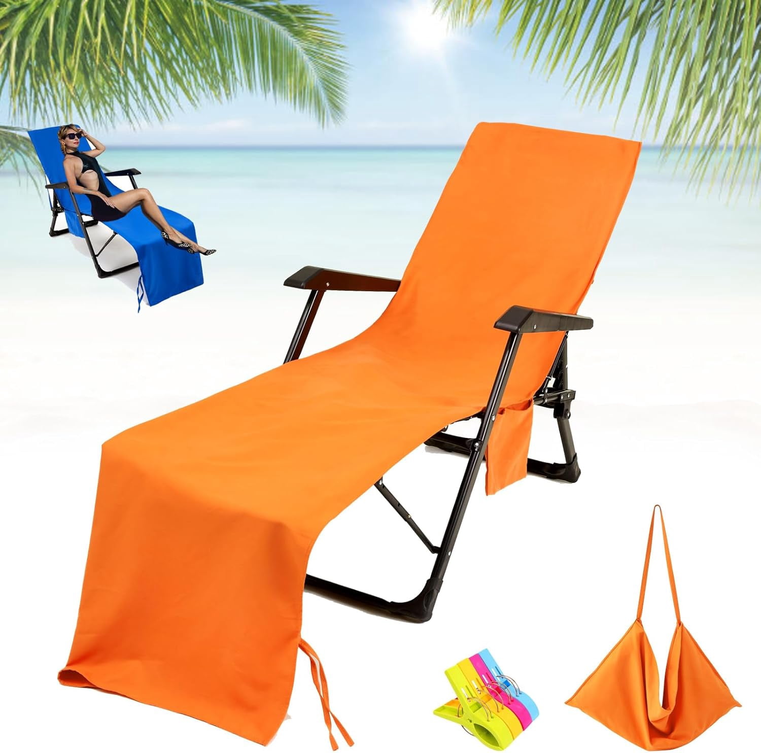 Sun Lounger Towel in Bag with Pockets Storage, Beach Towel with Pockets ...