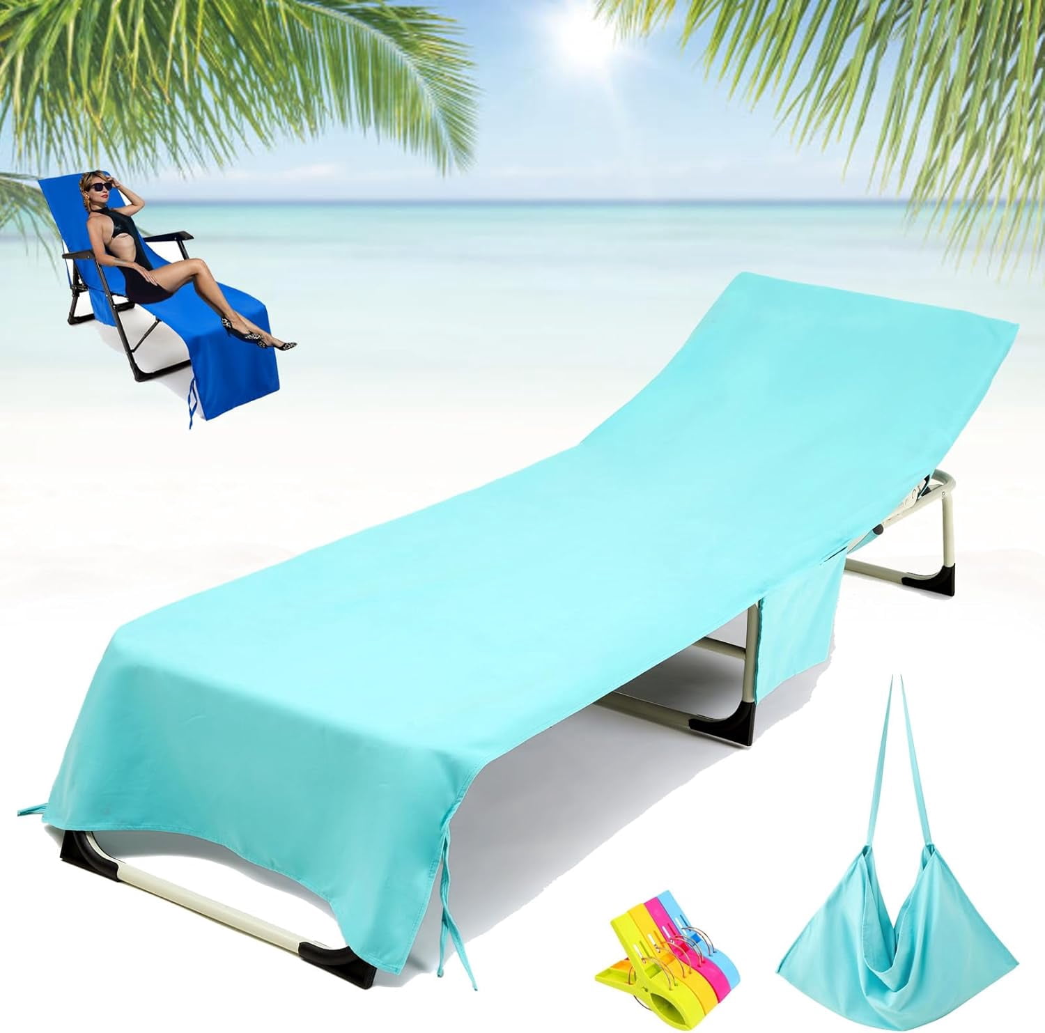 Sun Lounger Towel in Bag with Pockets Storage, Beach Towel with Pockets ...