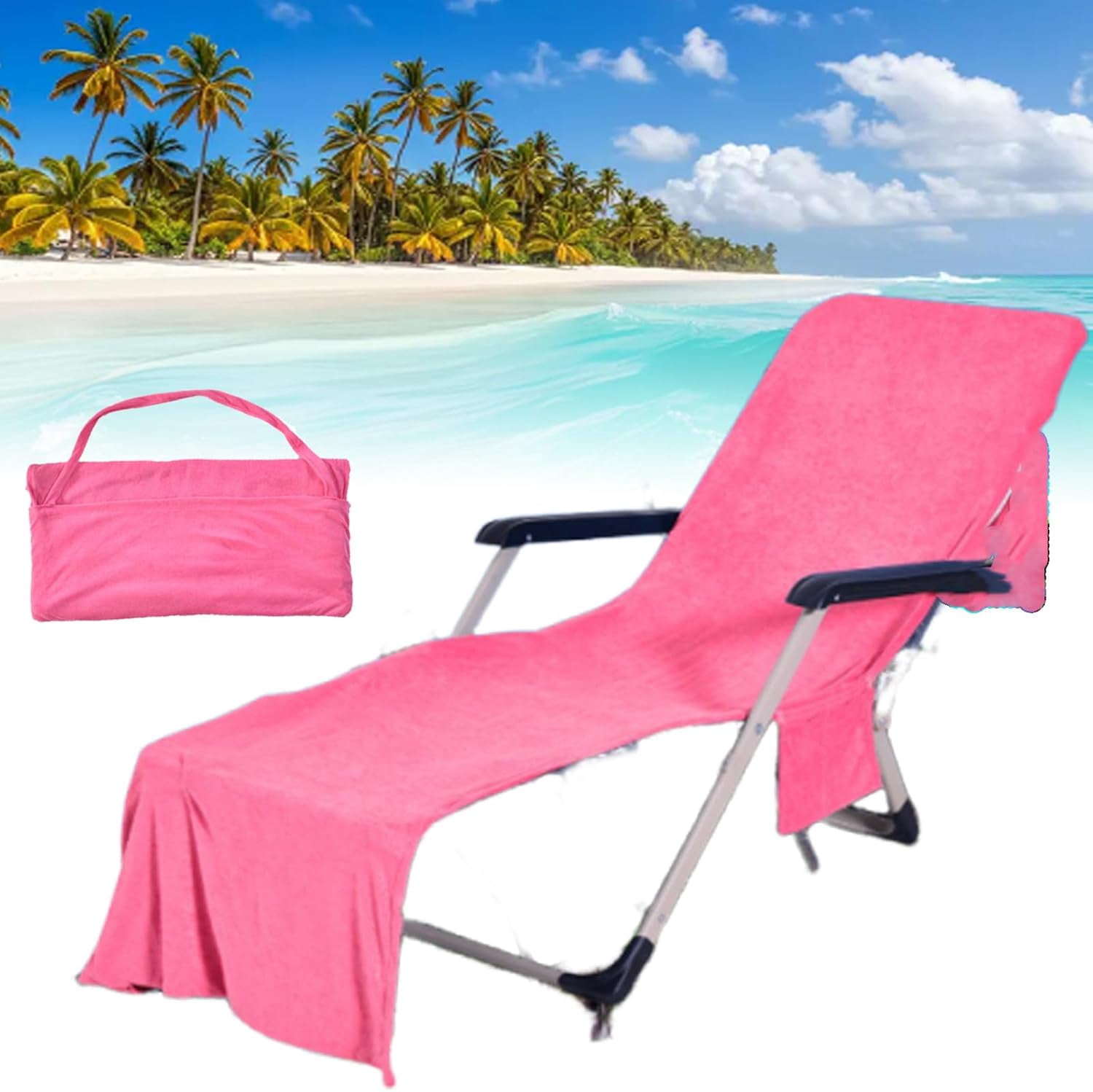Sun Lounger Towel in Bag with Pockets Storage, Sun Beach Chair Cover ...