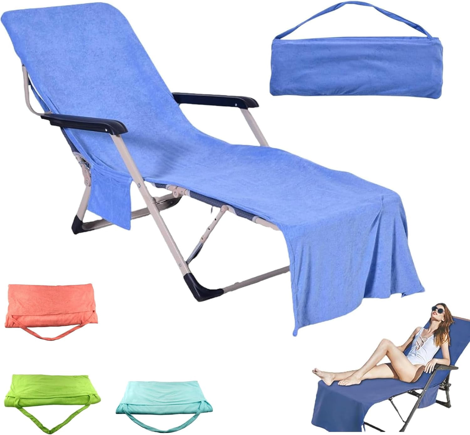 Sun Lounger Towel in Bag with Pockets Storage, Towel Pool Chair Cover ...