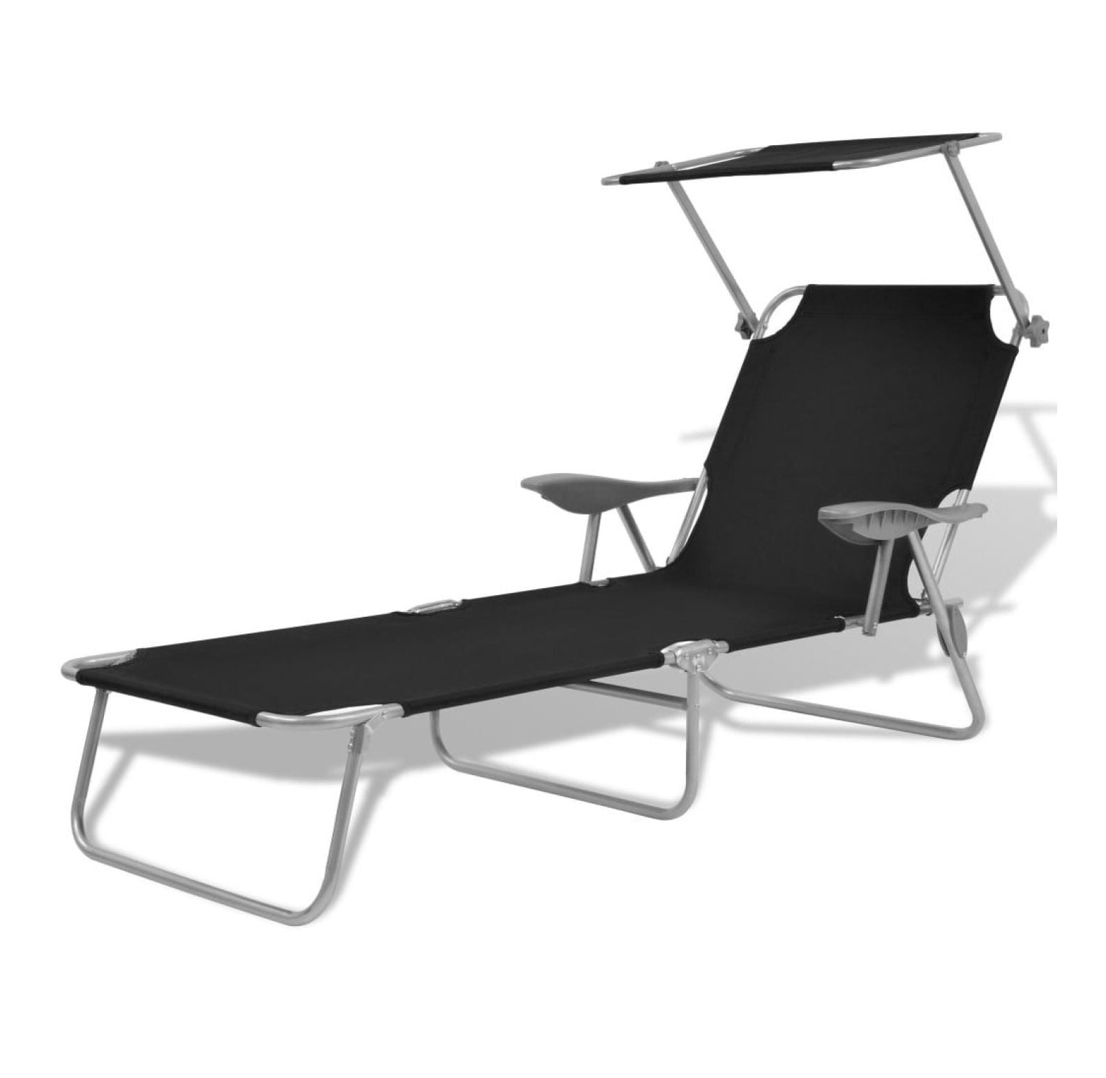Sun Lounger with Canopy Steel Black - Walmart.com