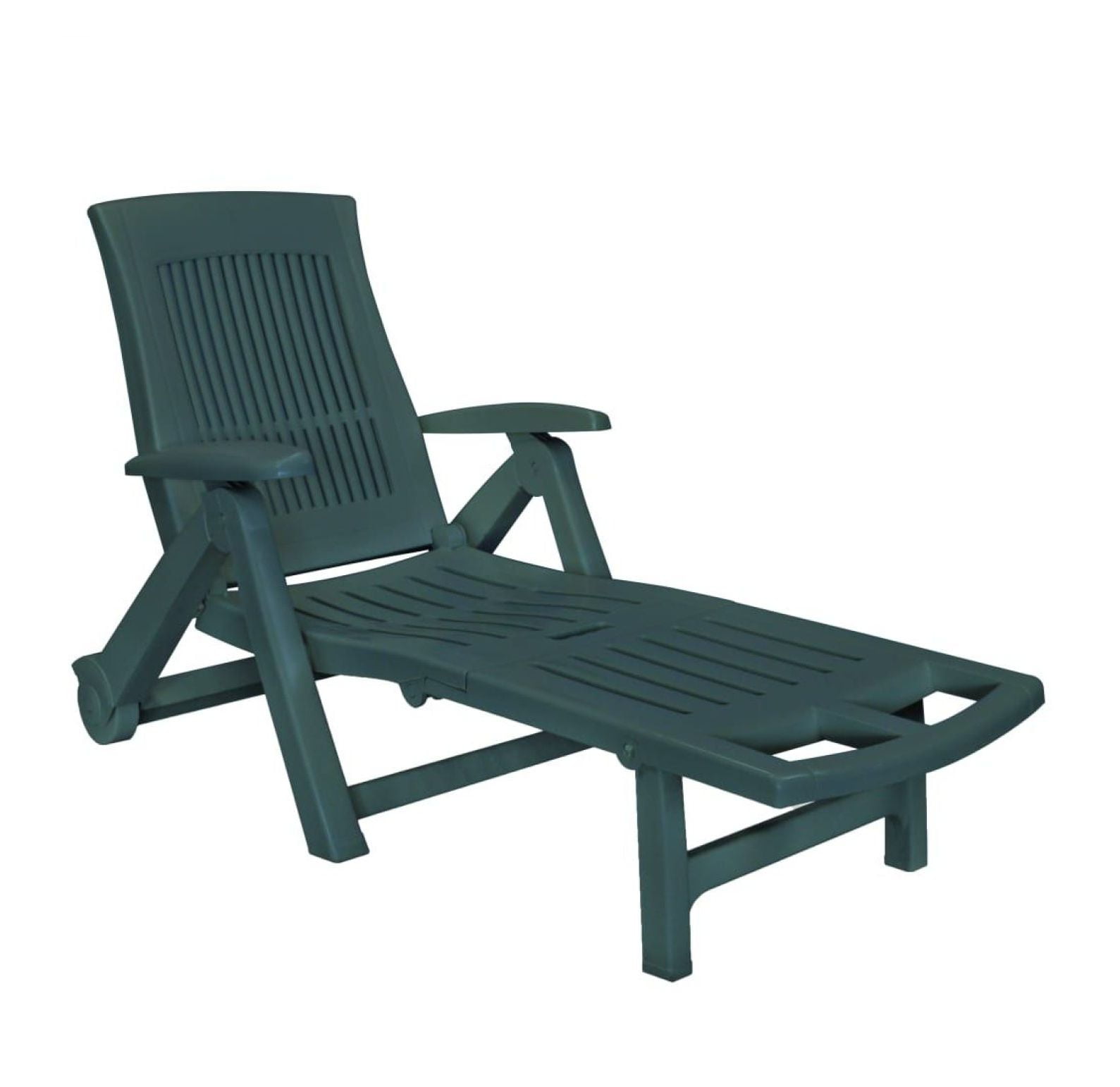Sun Lounger with Footrest, Plastic Outdoor Chaise Lounge, Green Patio ...
