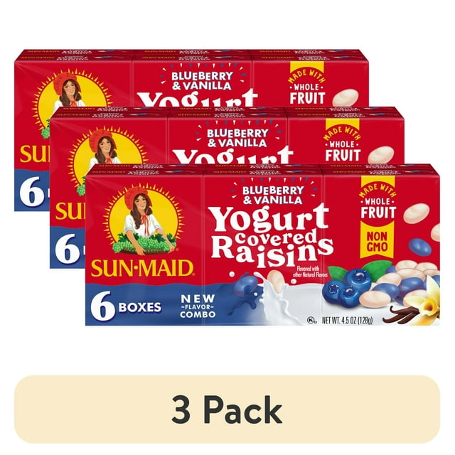 (3 pack) Sun-Maid® Blueberry & Vanilla Yogurt Covered Raisins 6-Pack ...