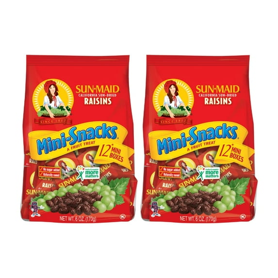 Sun-Maid California Dried Raisins RRF12 Mini Snack Packs .5 oz boxes-6 ...