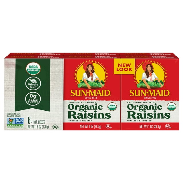 Sun-Maid Organic Sun-Dried California Raisins, Single-Serve Dried Fruit ...