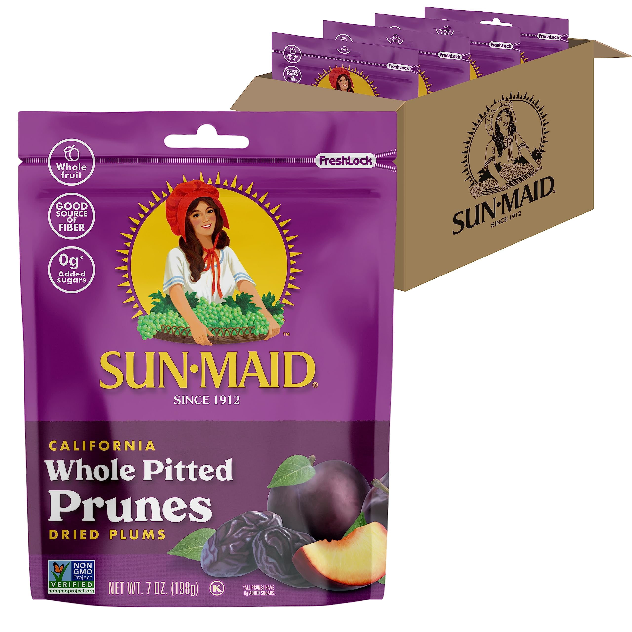 Sun-Maid California Sun-Dried Whole Pitted Prunes TVS1 - (4 Pack) 7 oz ...