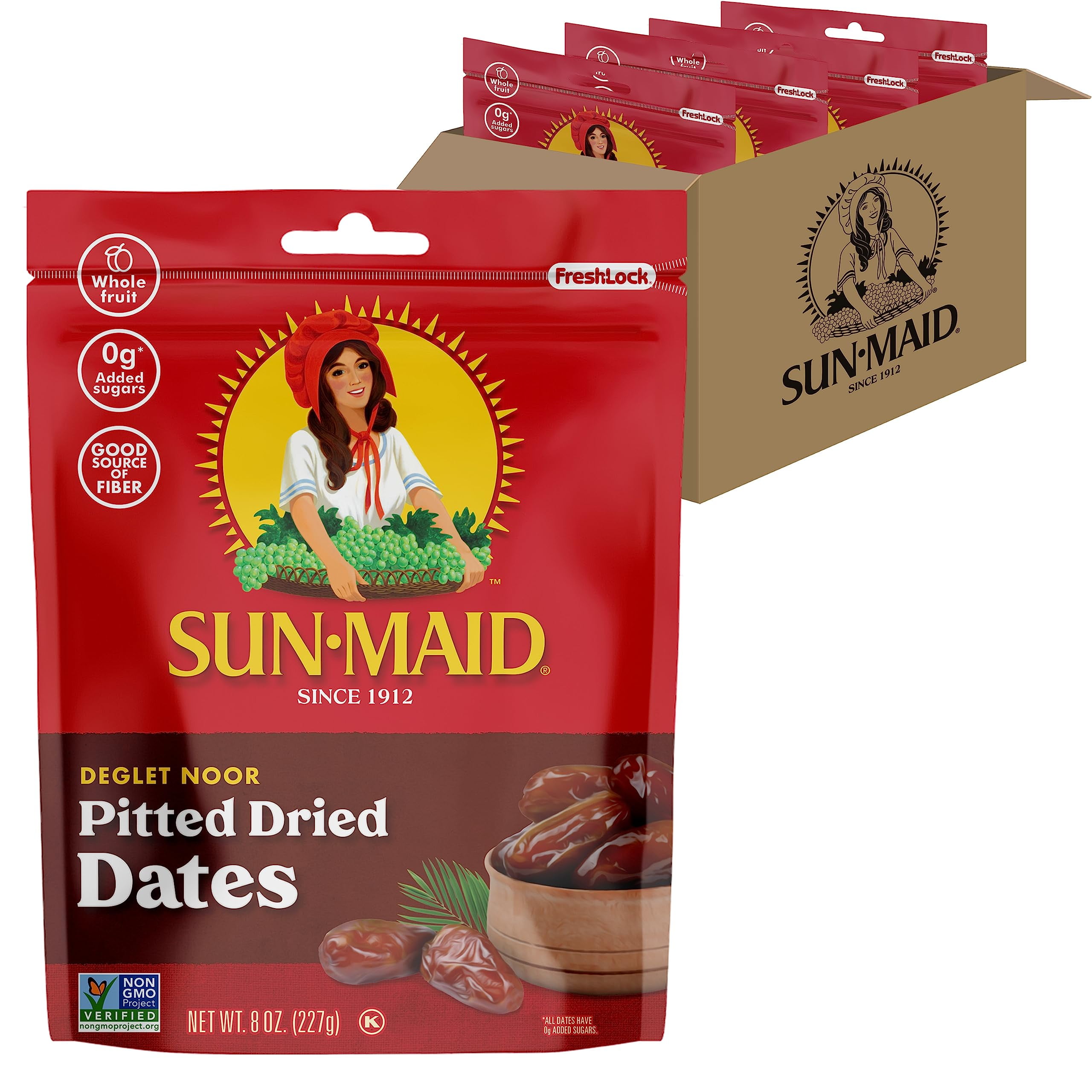 Sun-Maid Deglet Noor Pitted Dried Dates - GBM1(4 Pack) 8 oz Resealable ...