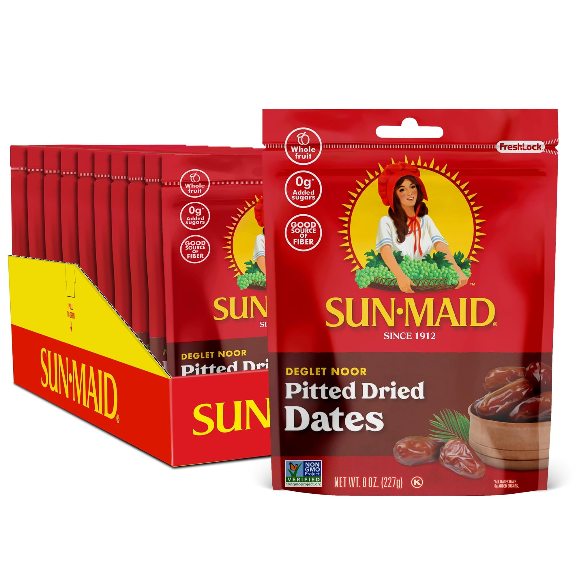 Sun-Maid Deglet Noor Pitted Dried Dates - (Pack of 10) 8 oz Resealable ...