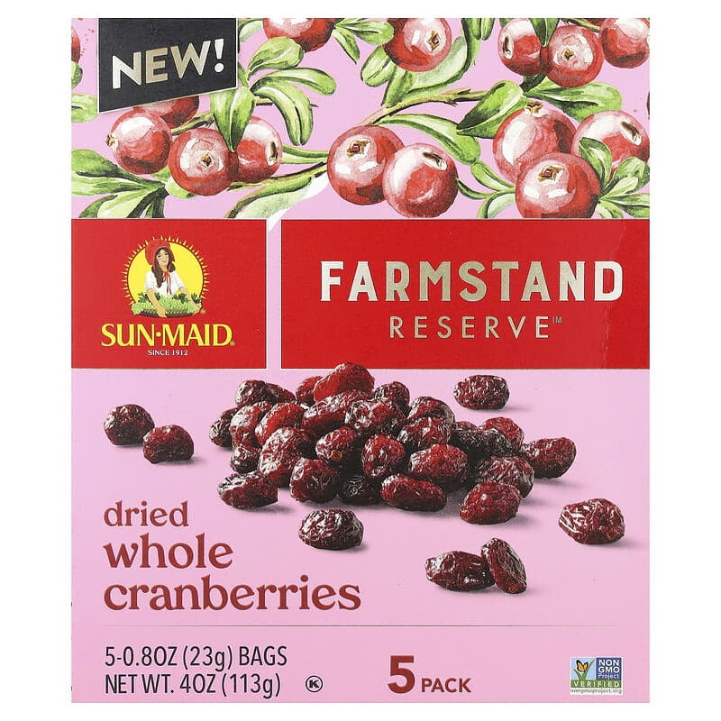 Sun-Maid, Farmstand Reserve™, Dried Whole Cranberries, 5 Packs, 0.8 oz ...
