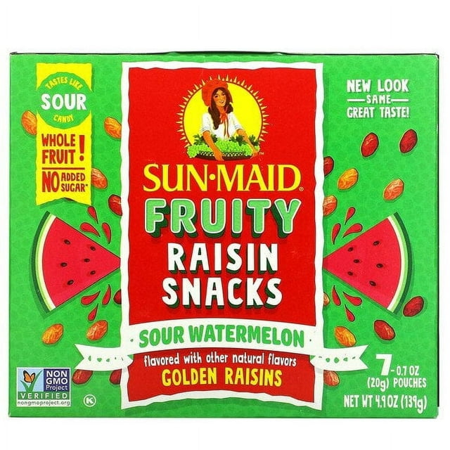 Sun-Maid, Fruity Raisin Snacks, Sour Watermelon, 7 Pouches, 0.7 oz (20 ...