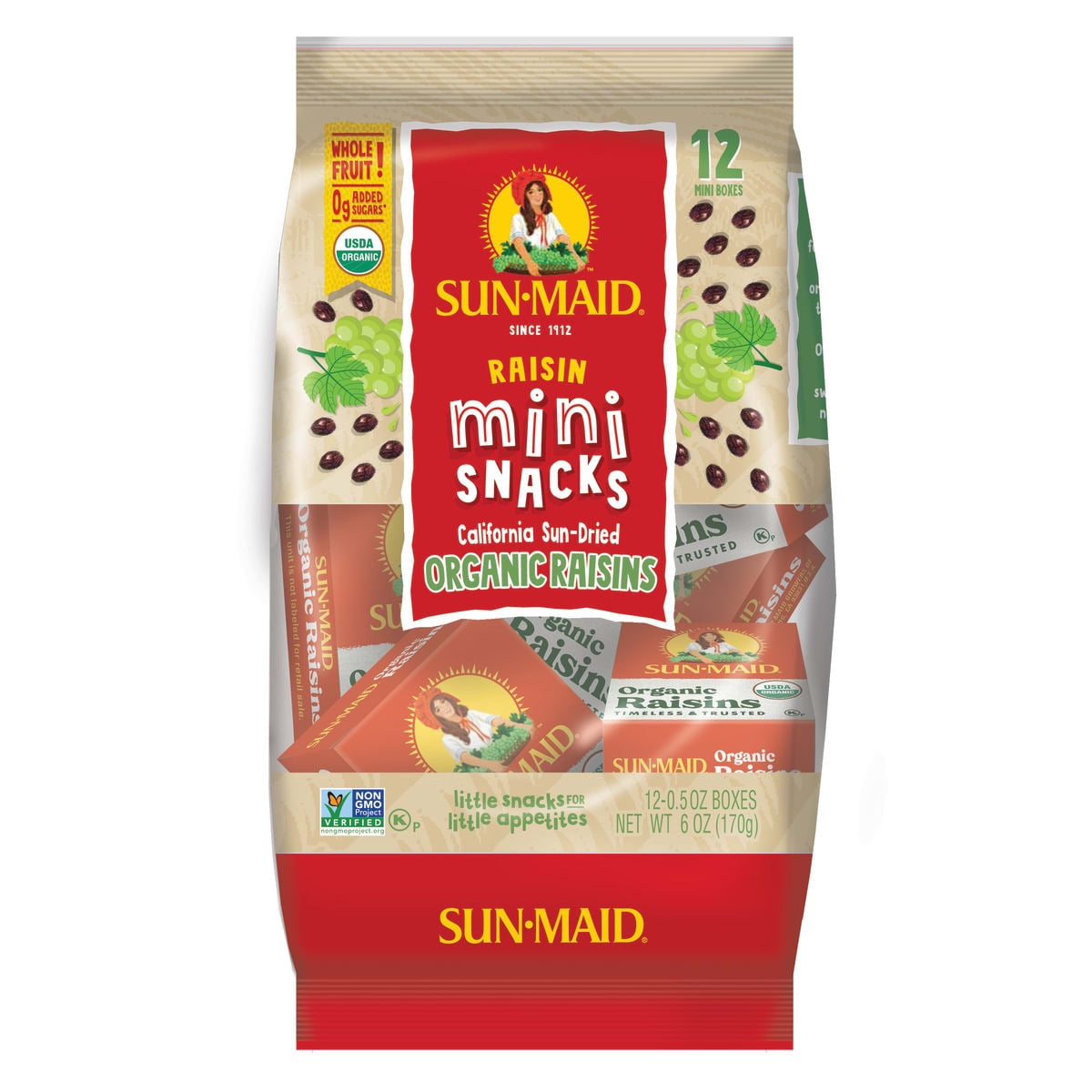 Sun-Maid Mini-Snacks Organic Raisins 12-Pack for Breakroom - Walmart ...