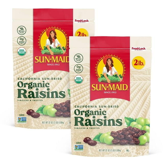 Sun-Maid Organic Sun-Dried Raisins, 2 Pack, 32 Oz, USDA/CCOF Certified ...