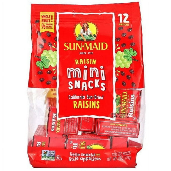 Sun-Maid, Raisin Mini Snacks, 12 Boxes, 0.5 oz Pack of 4 - Walmart.com