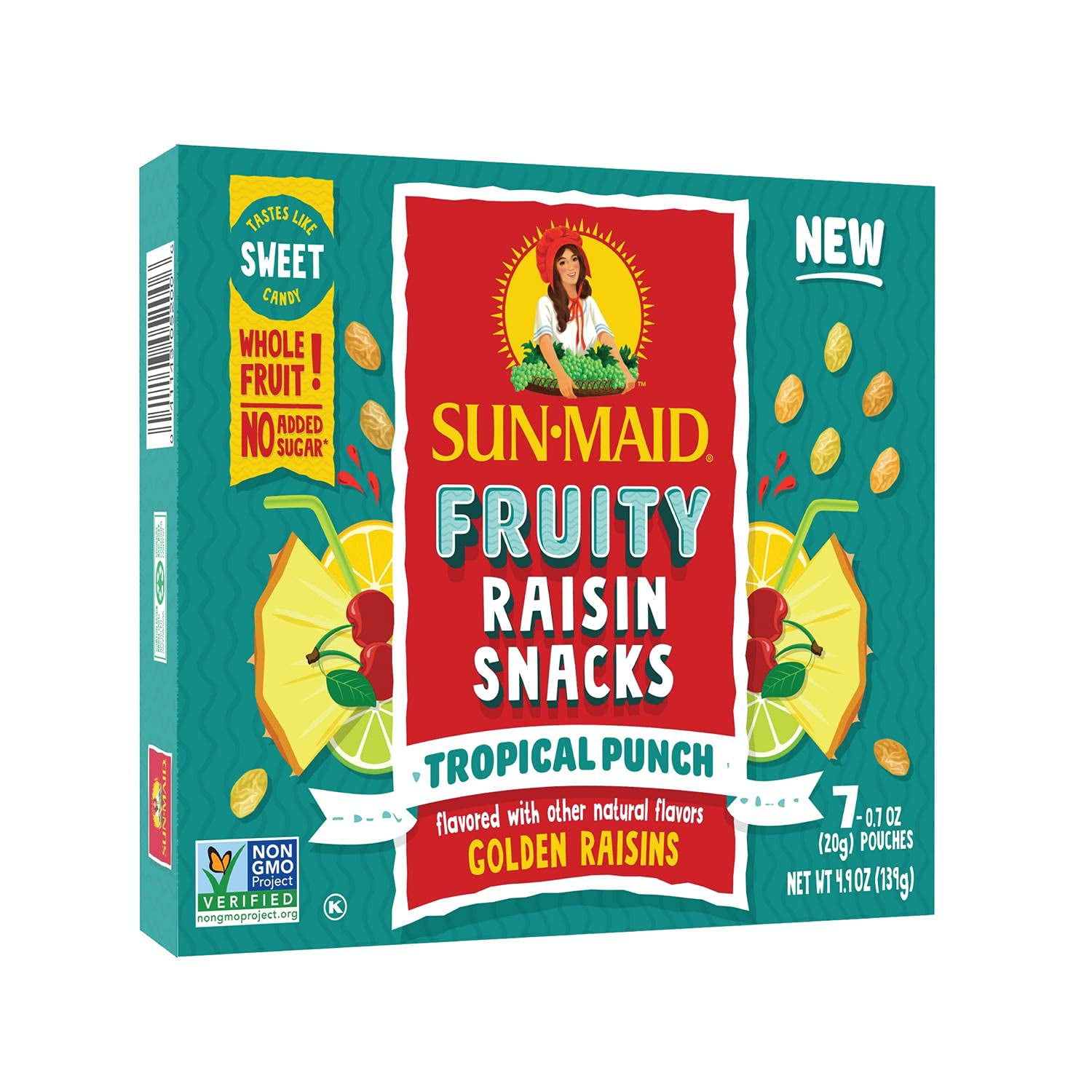 Sun-Maid Tropical Punch Fruity Raisin Snacks Box, 0.7 oz, 7 Count (Pack ...