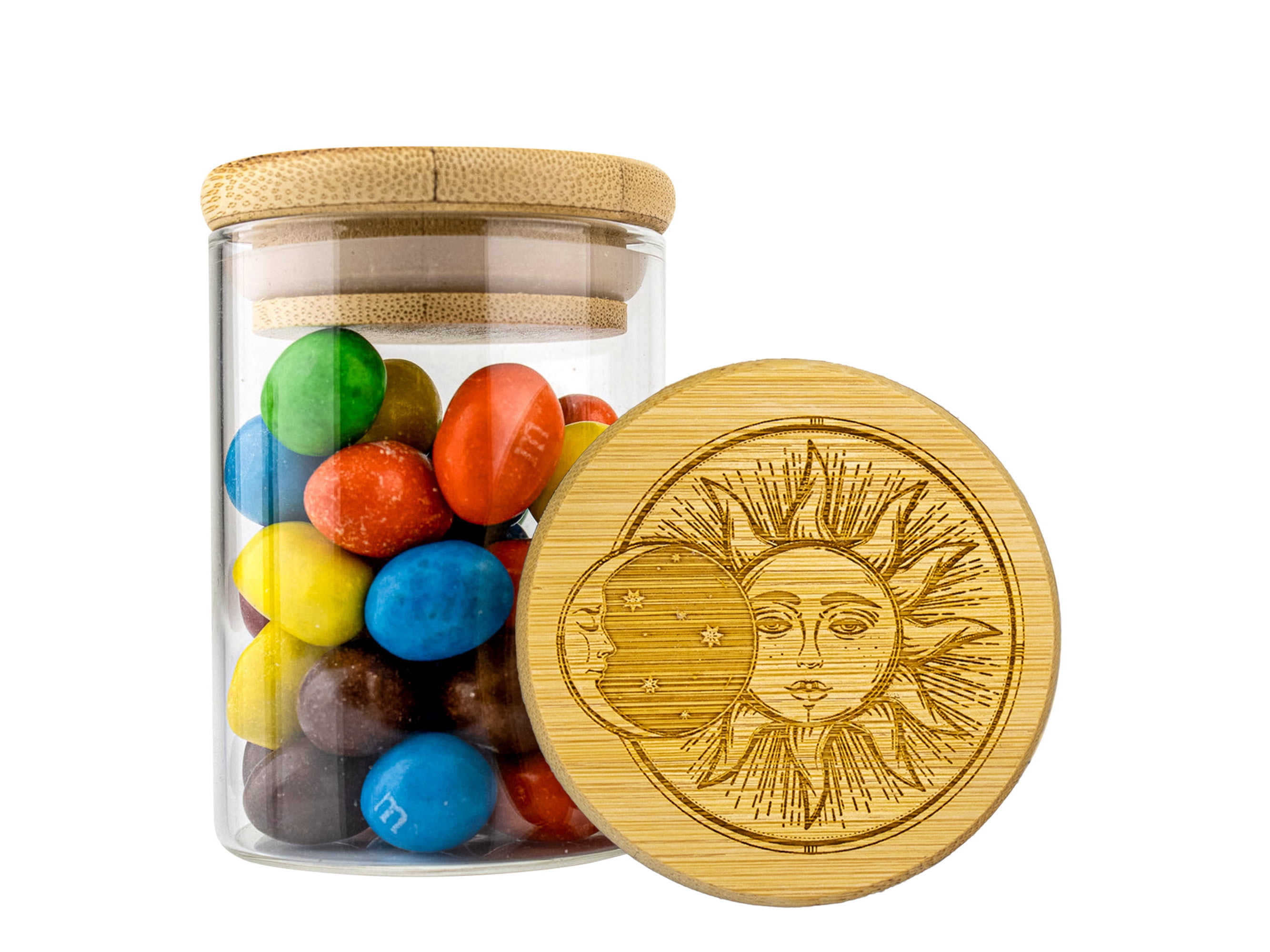 Sun & Moon - 4oz Glass Food Storage Jar and Decorative Airtight Bamboo ...